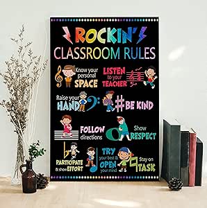 Amazon.com: Rockin Classroom Rules, Music Class Rules Wall Art Poster ...