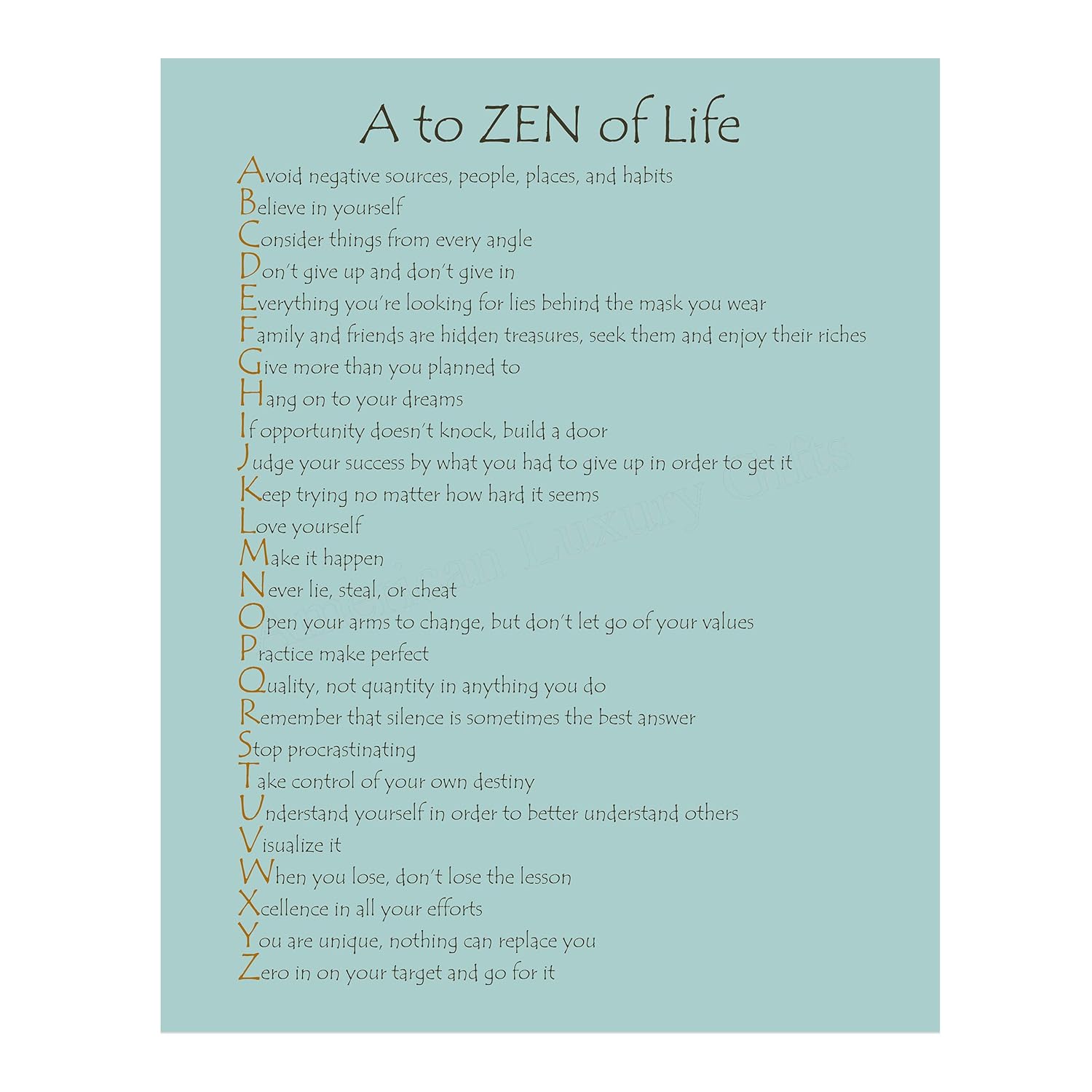 Amazon.com: "A to Zen of Life" Inspirational Wall Art Print - 11x14 ...