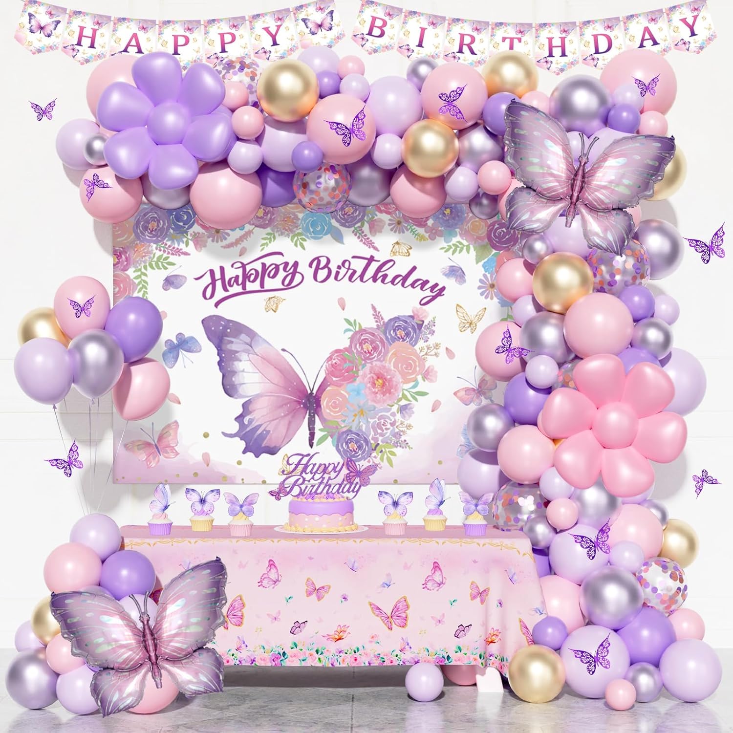 Amazon.com: Party Inspo Butterfly Birthday Decorations for Girls, Pink ...