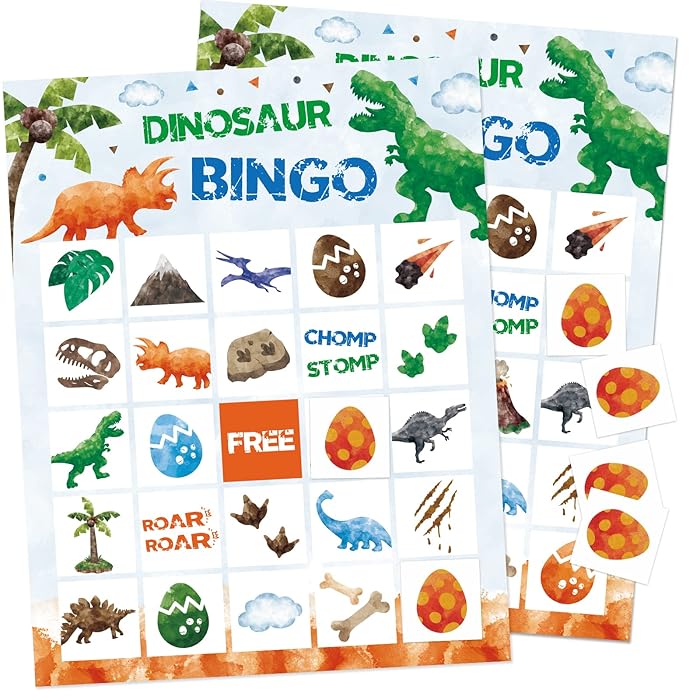 Buy Watercolor Dinosaur Birthday Bingo Game - 24 Players Dinosaur Party ...