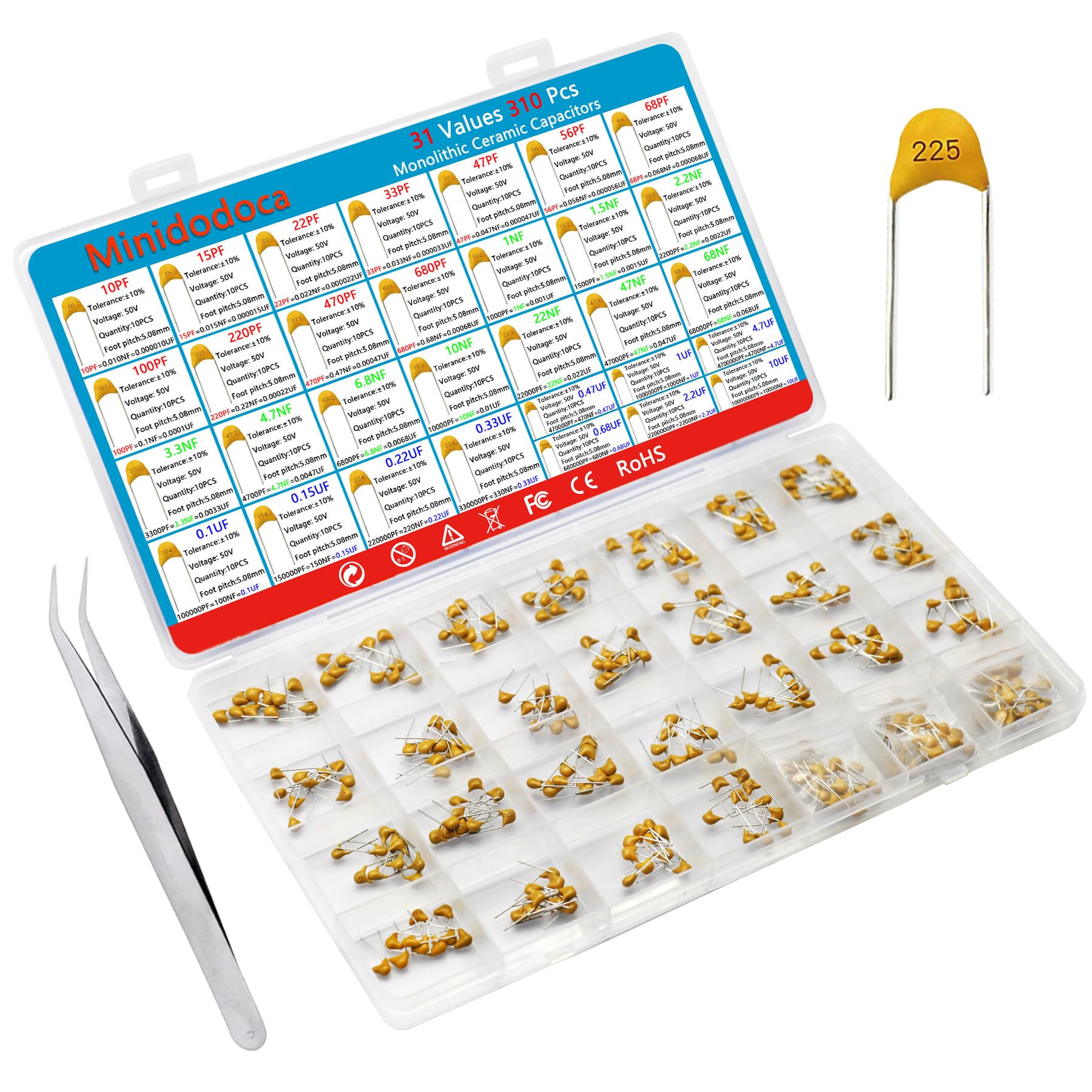 Snapklik.com : Minidodoca 31 Value 310 Pcs Multilayer Monolithic Ceramic Capacitor Assortment ...