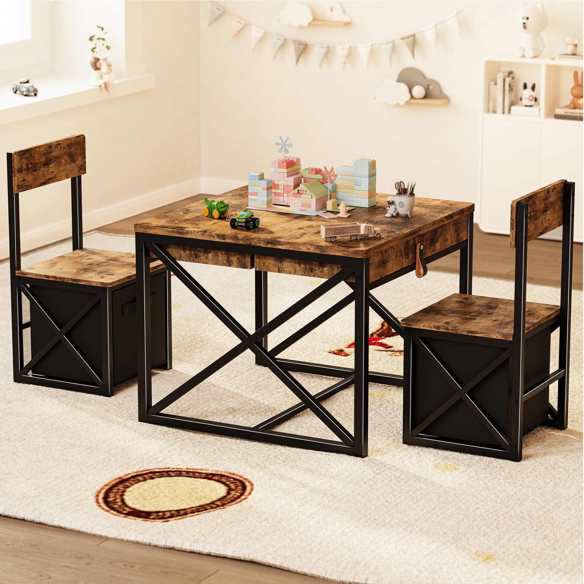 Amazon.com: Kids Table and 2 Chairs Set, 4 in 1 Toddler Activity Table ...