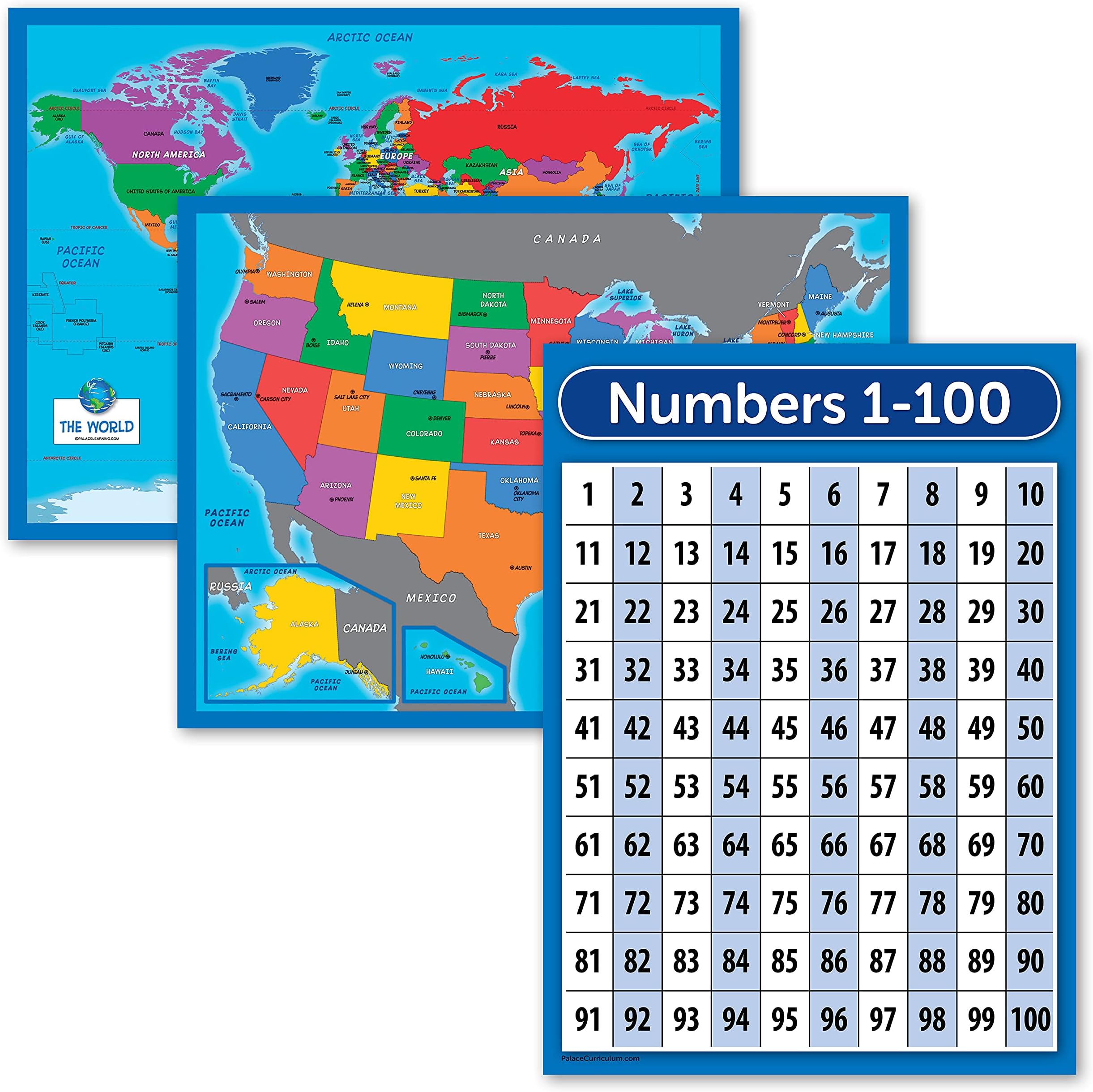 Amazon.com: Palace Learning 2 Pack - World Map Poster for Kids ...