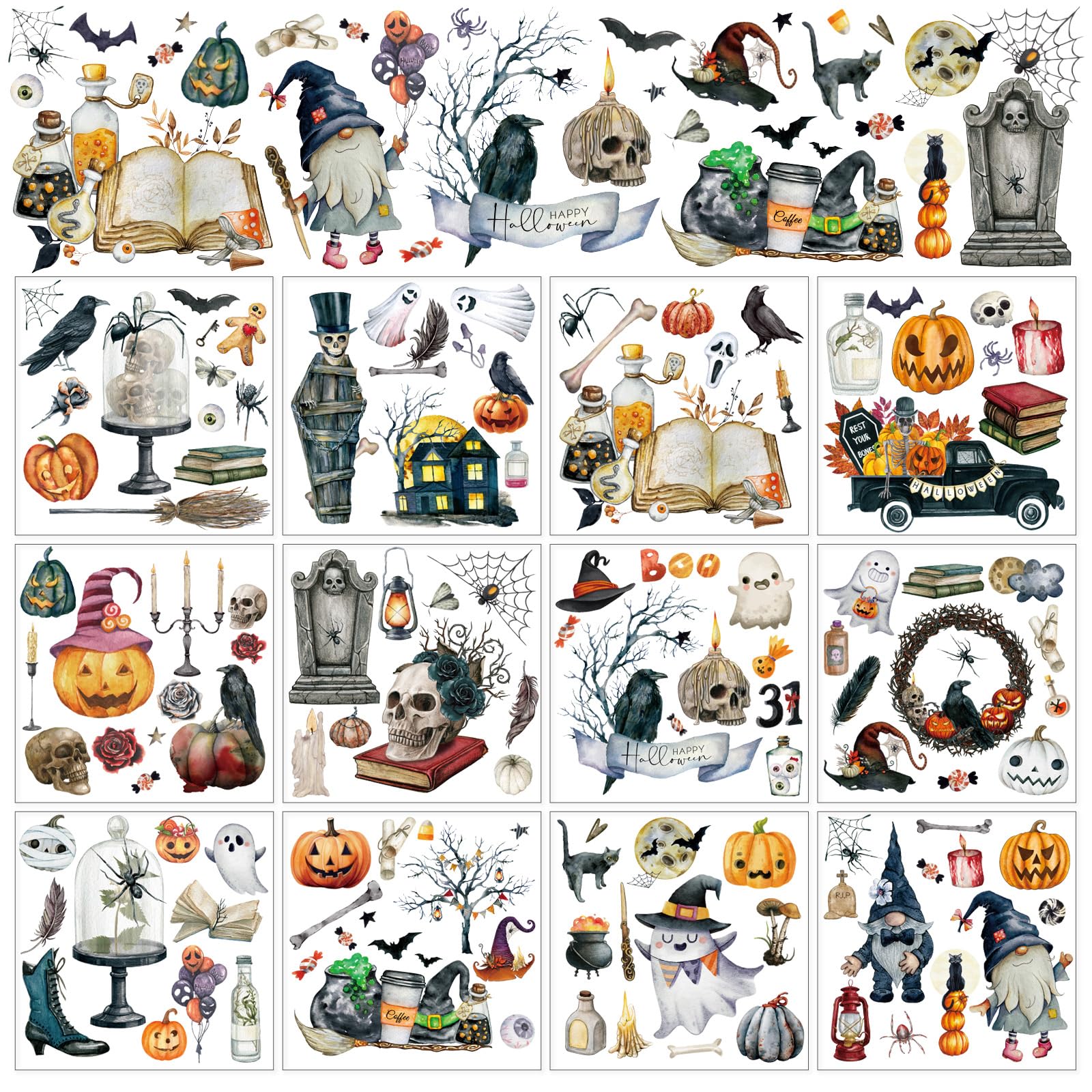Amazon.com: Whaline 12 Sheet Halloween Rub on Transfer for Crafts Ghost ...