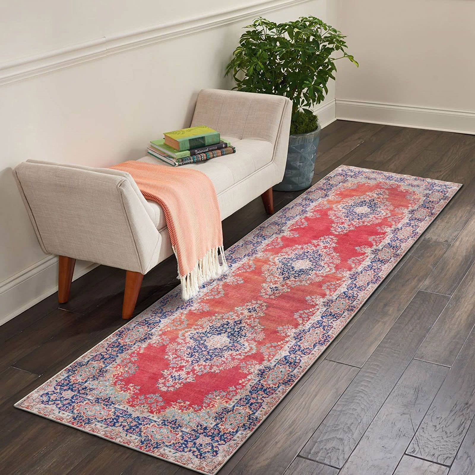 DECOMALL Maila Washable Rug Runners Red 2'6''x9', Carpet Runner Hallway ...