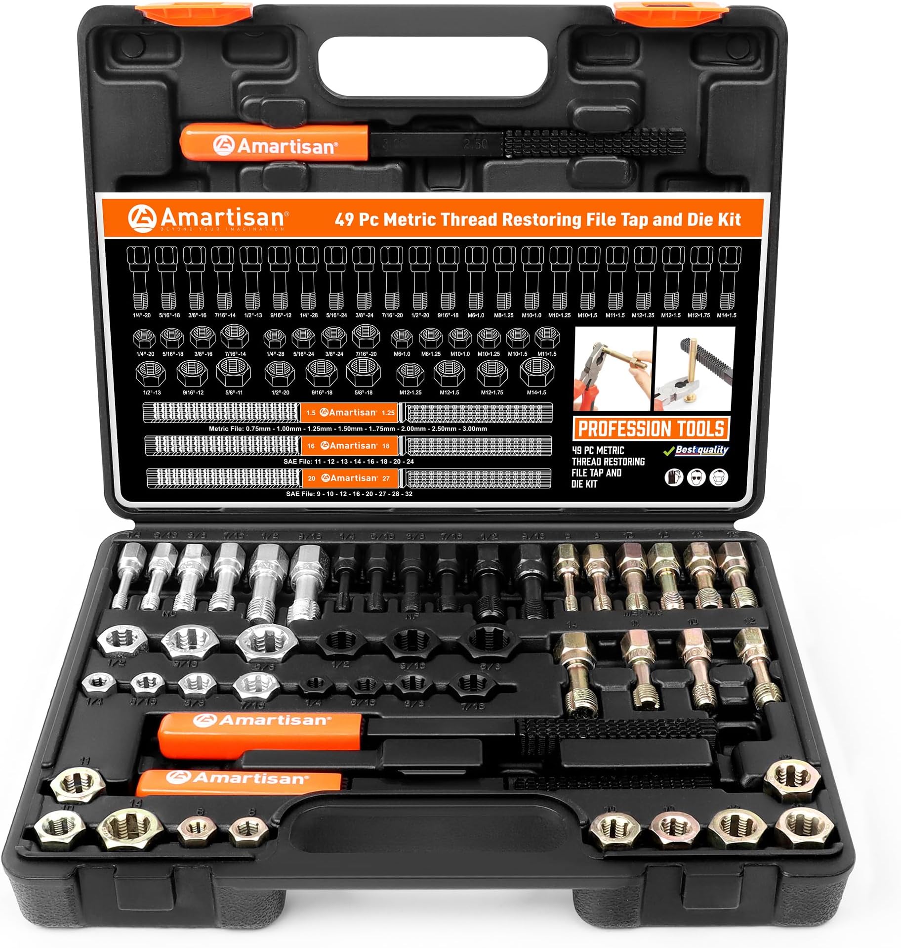 Amazon.com: Amartisan 49-Piece Thread Chaser Set, Metric SAE Thread ...