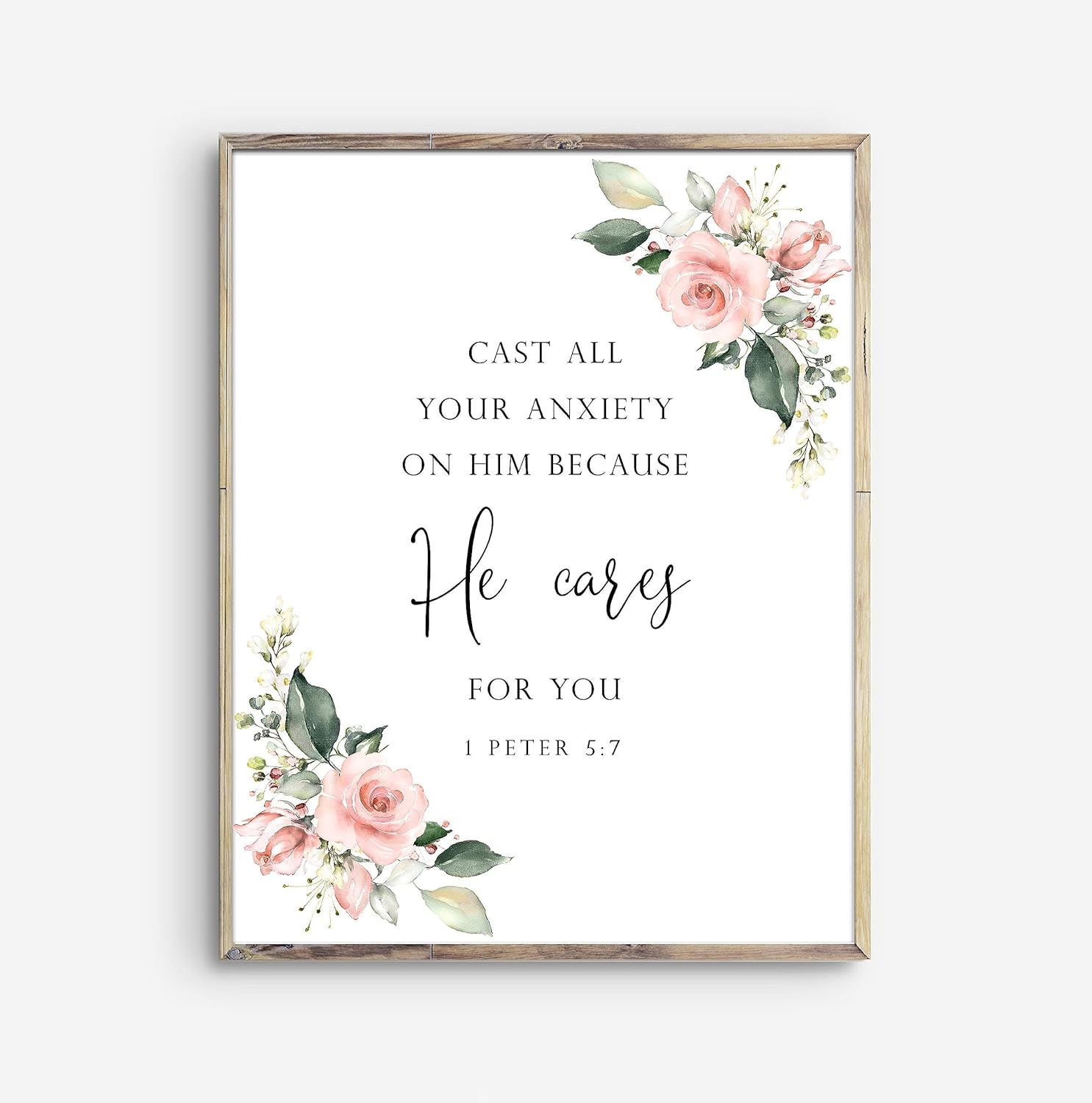 1 Peter 57 He Cares For You Bible Verse Wall Art, Artable Scripture ...
