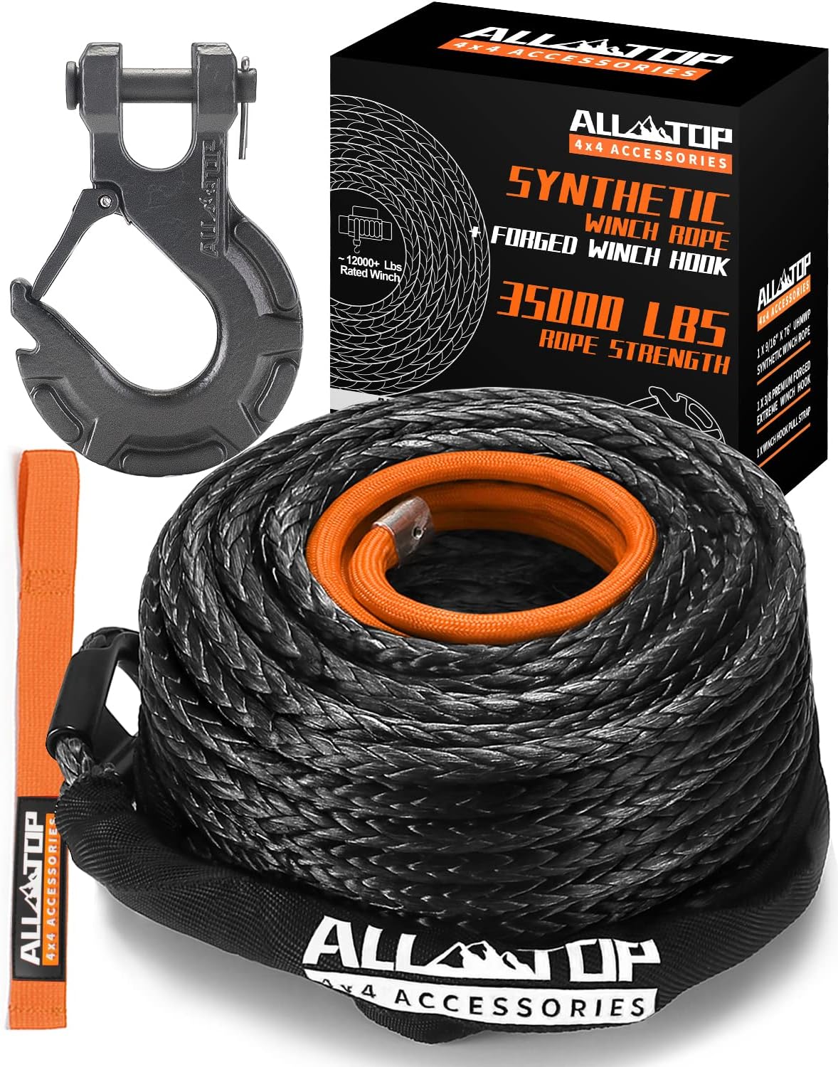 Amazon.com: Synthetic Winch Rope 1/2" x 92'-25000 lbs Winch Line with ...