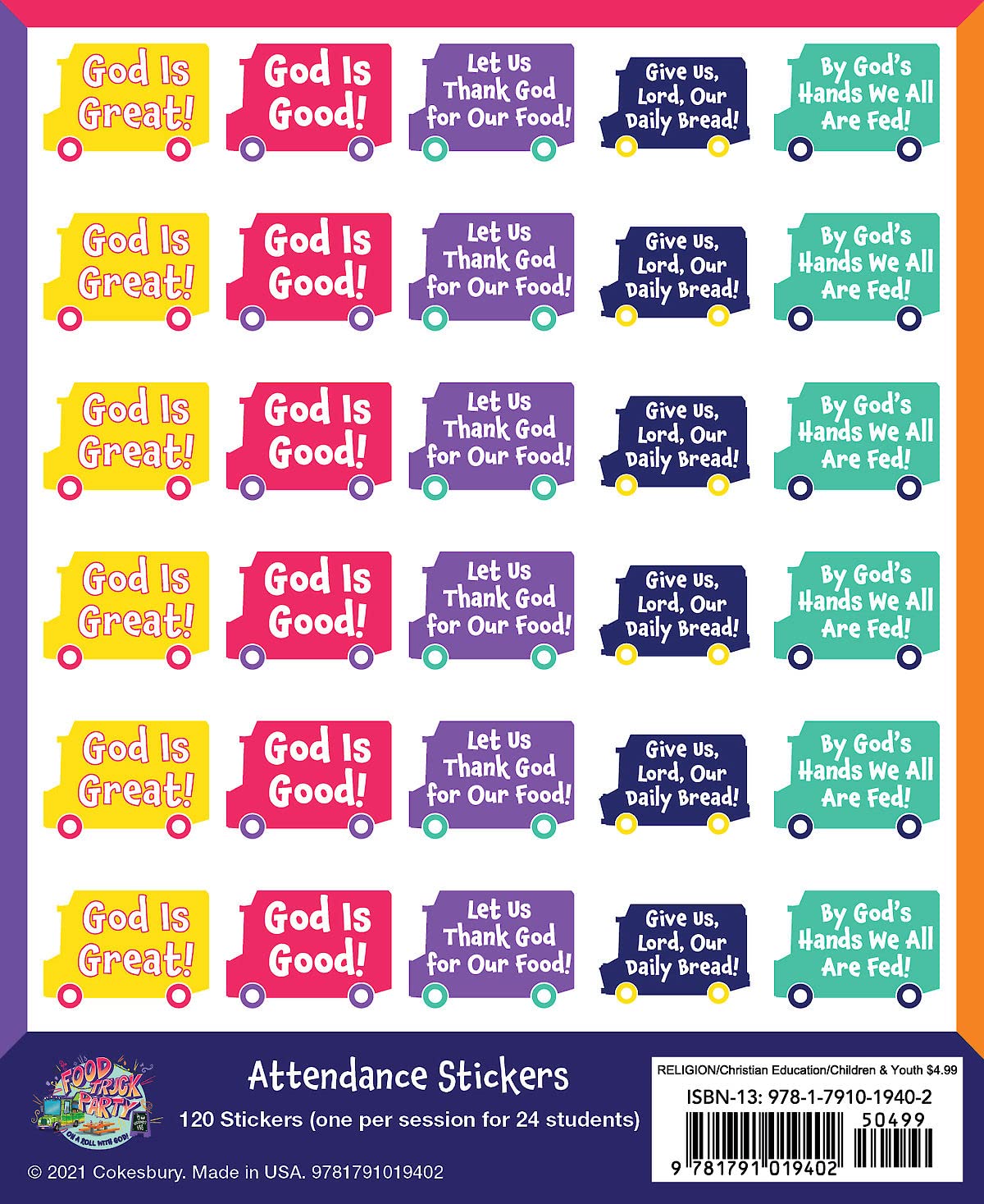 Vacation Bible School (VBS) Food Truck Party Attendance Stickers (Pkg ...