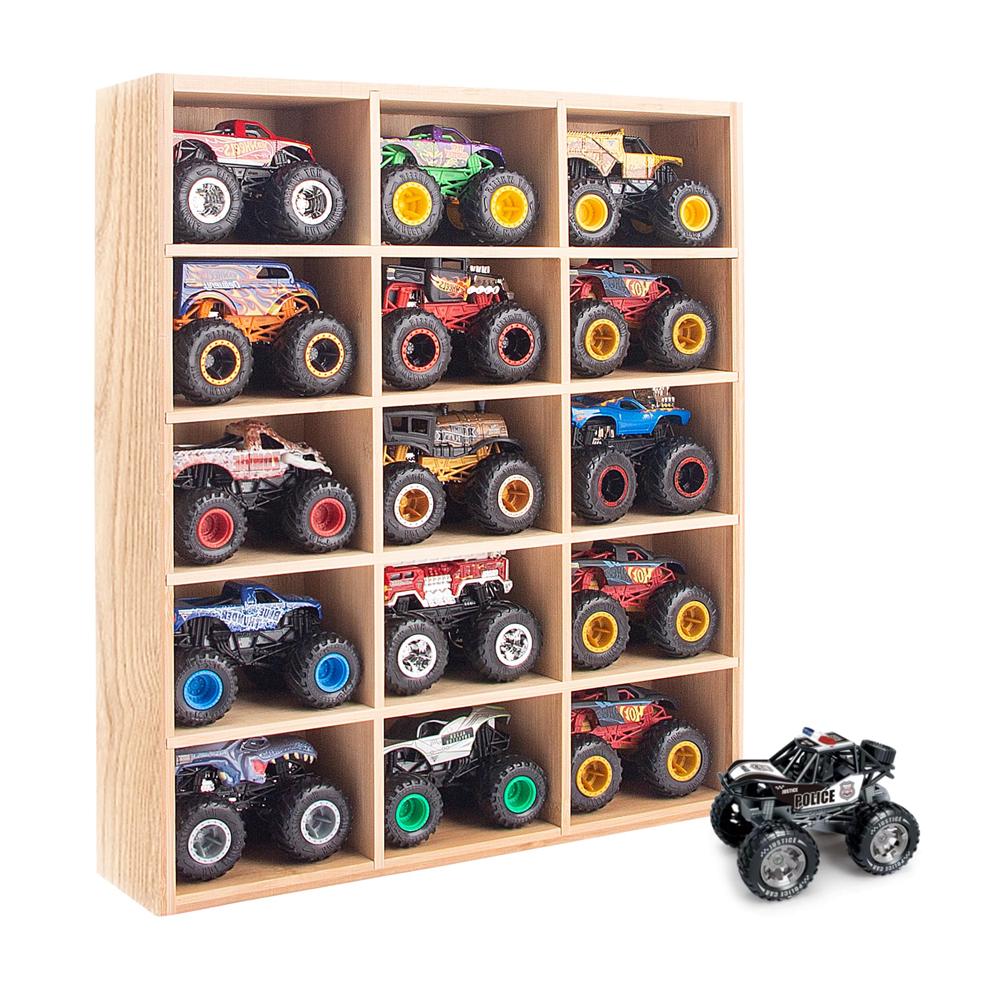 Snapklik.com : Wood Monster Trucks Display Case, 15-Slot Organizer For ...