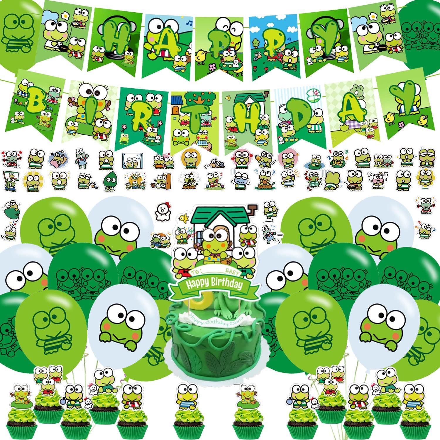 Amazon.com: Kawaii Frog Themed Birthday Party backdrop Decoration Cute ...