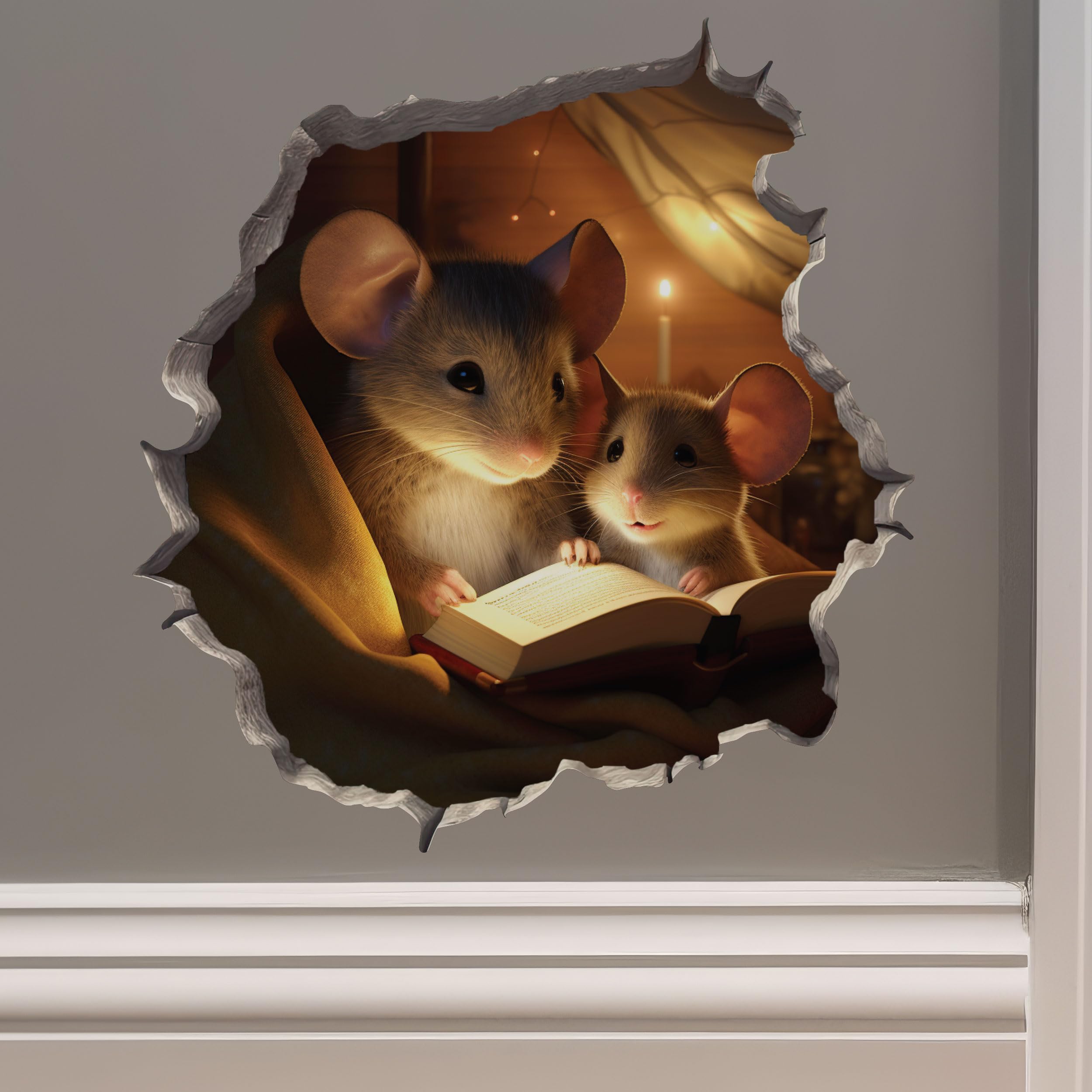 Amazon.com: Parent and Child Mice Reading in Mouse Hole Decal - Mouse ...