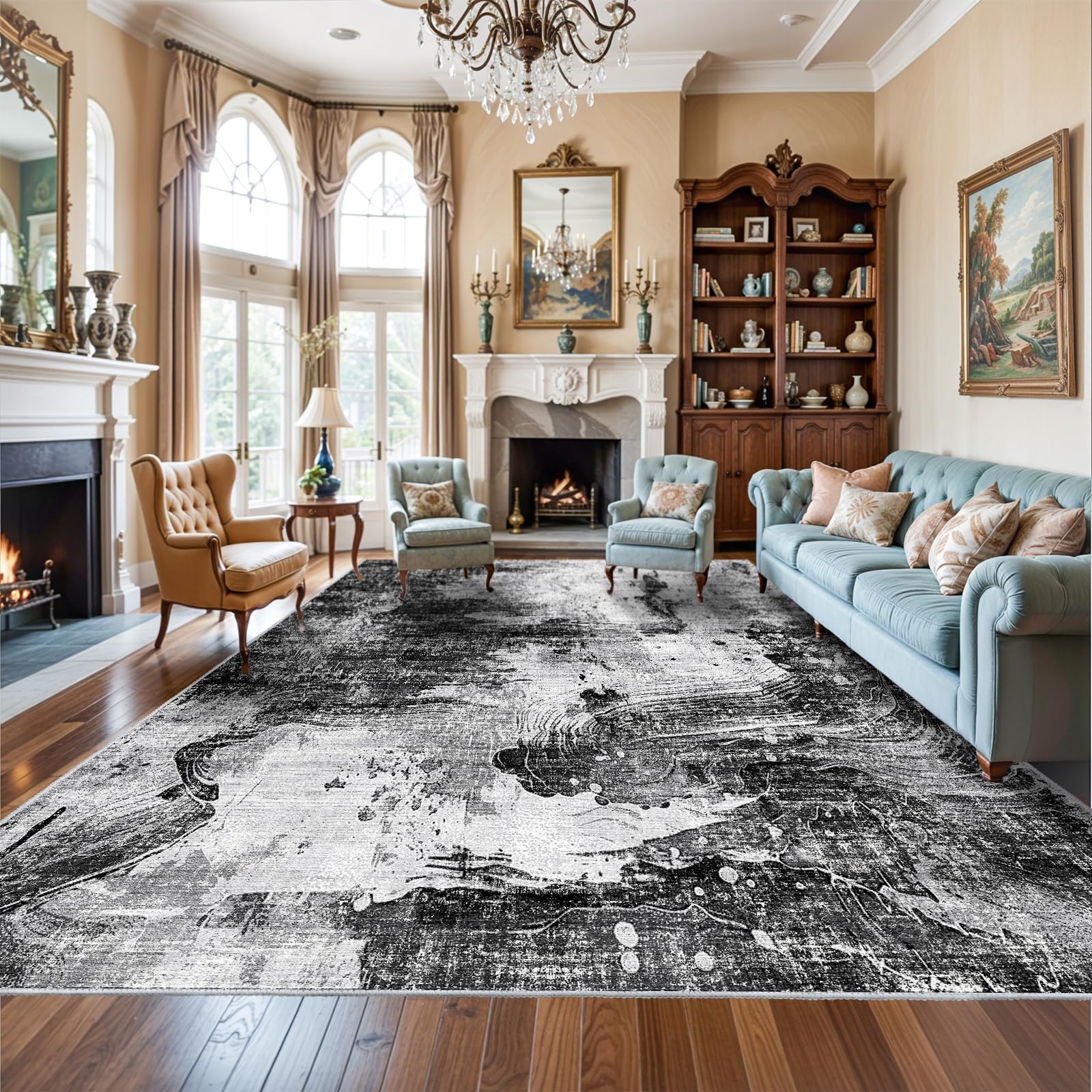 Amazon.com: Living Room Washable Area Rug: 10X14 Large Abstract Non ...