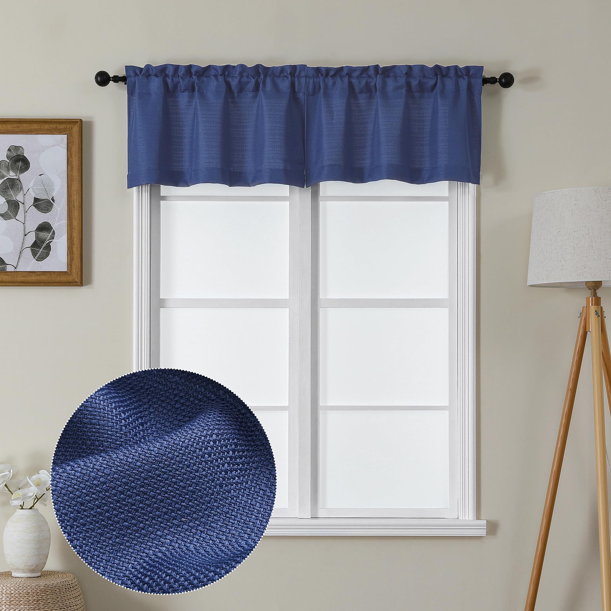 Amazon.com: Lecloud Bessie 14 Inch Blue Window Valances, Textured Cafe ...