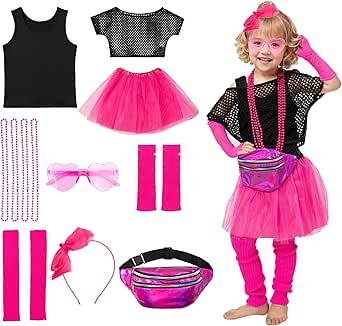 Amazon.com: Fairycece Girls 80s Costume 4T-10 Halloween 80 Theme Party ...
