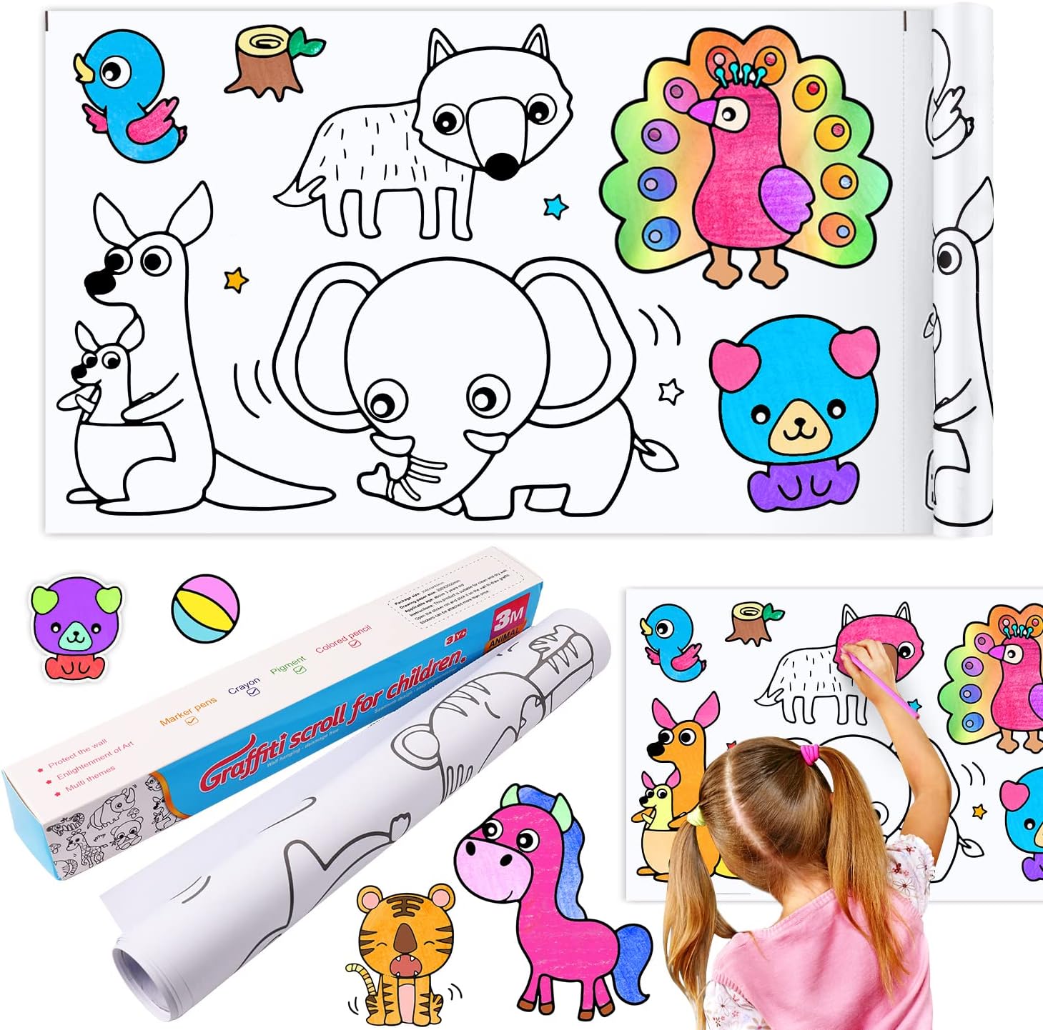 Amazon.com: 11.8 X 120 Inch Removable 3D DIY Chilren's Coloring Roll ...