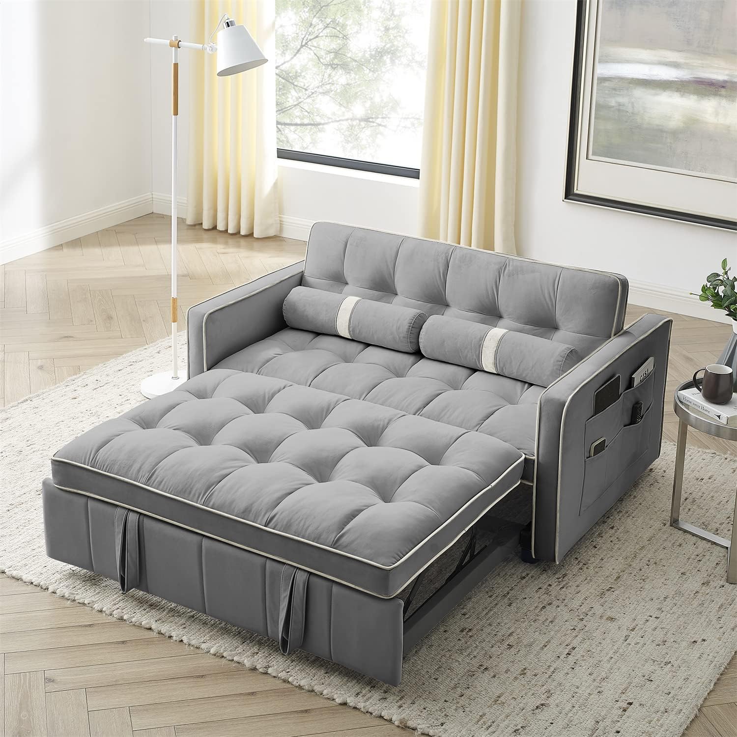 Amazon.com: YWUFUART Modern 55.5 Inch Pull-Out Sofa Bed Double Sofa ...