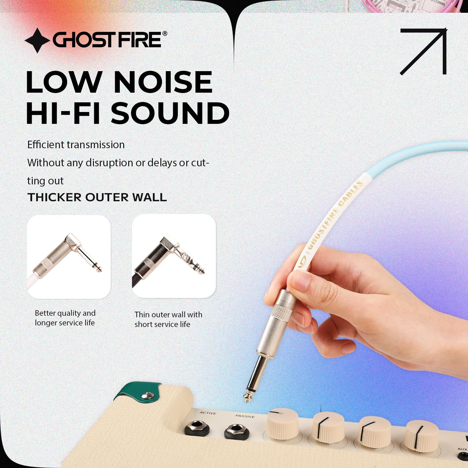 Snapklik.com : GHOSTFIRE 10FT 1/4 Inch Right Angle Instrument Cable High Performance Cable For ...