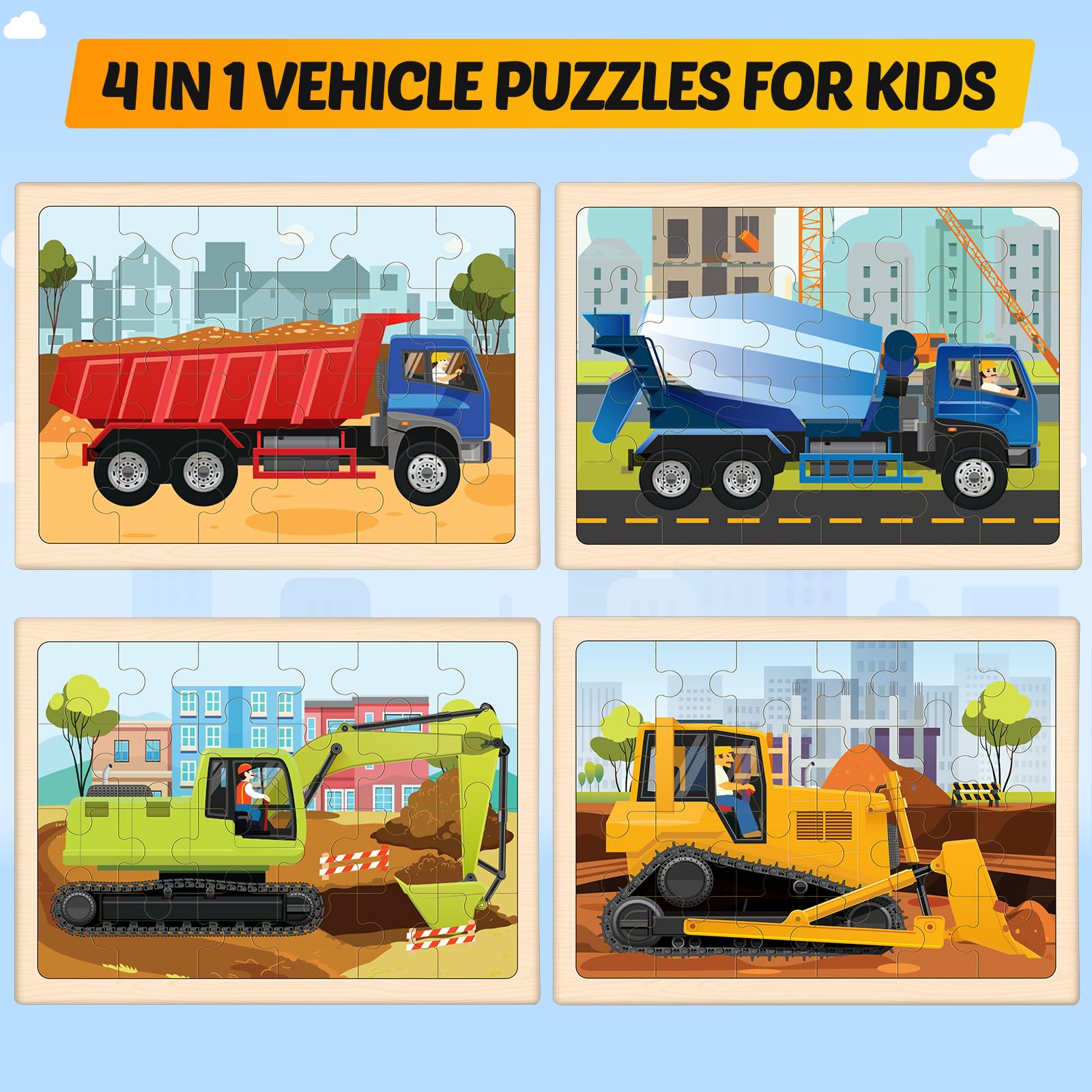 Snapklik.com : Wooden Puzzles For Kids Ages 4-6, 4 Packs 24 PCS ...