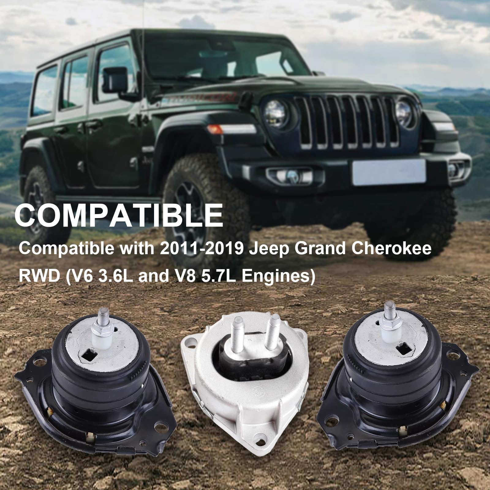 Set Of 3 Engine Motor & Trans Mount For 11-19 Jeep Grand Cherokee 3.6 5 ...
