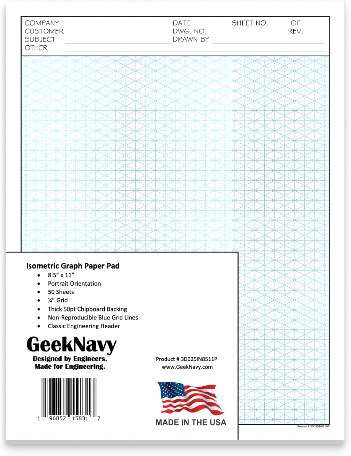 Amazon.com : GeekNavy 8.5" x 11" Isometric Graph Paper 50 Sheets ...
