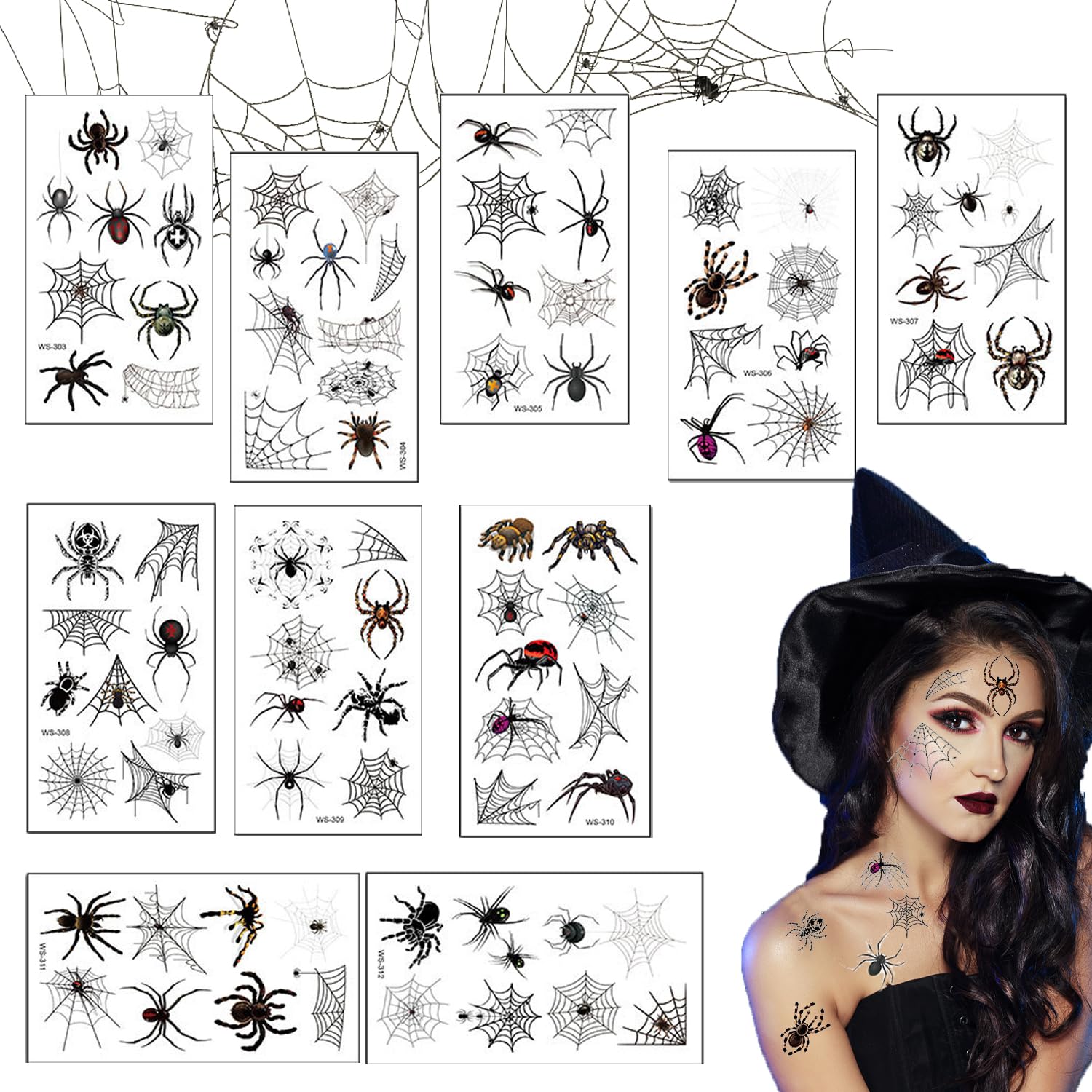 Amazon.com : Halloween Face Tattoos Spider Temporary, Realistic Horror ...