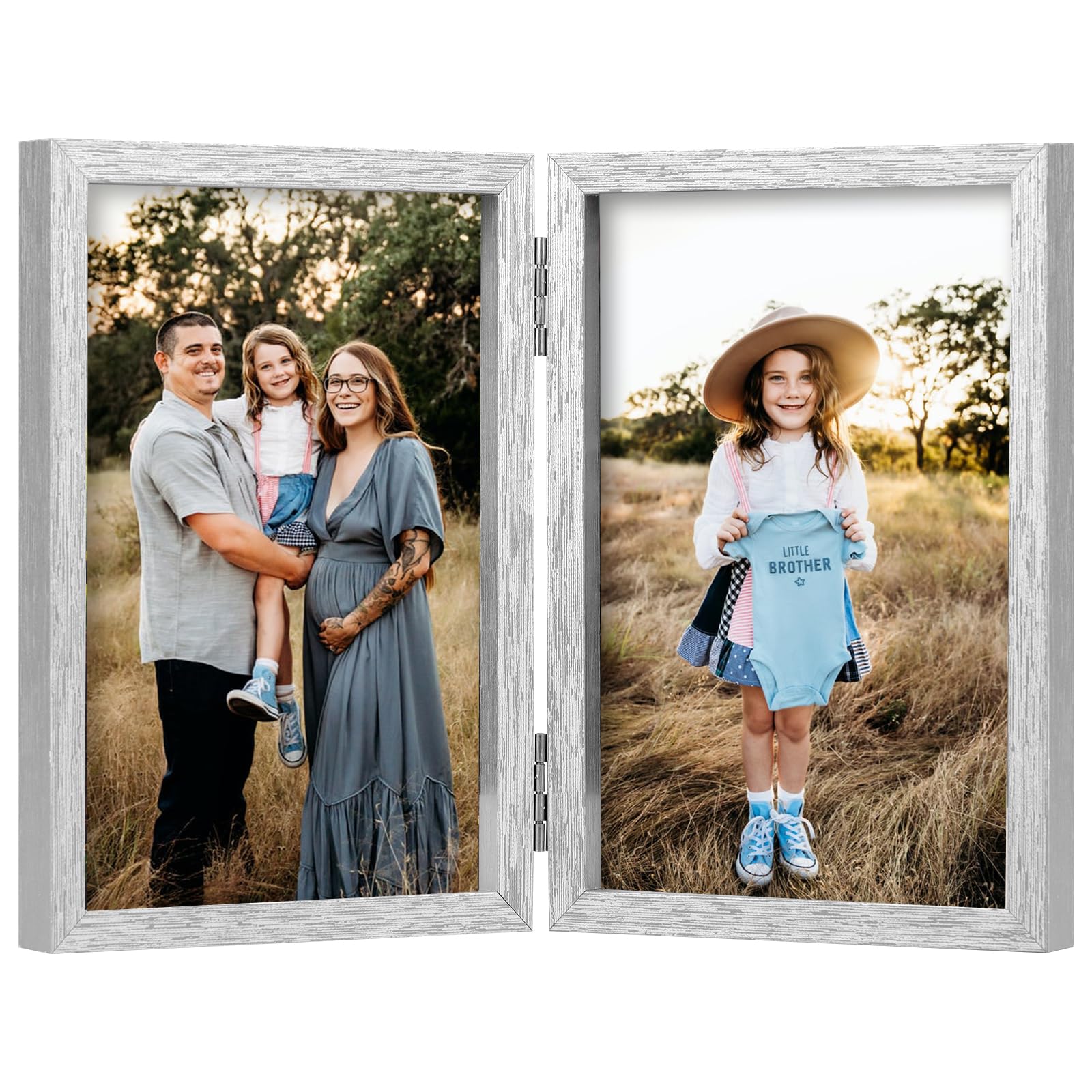 Double Photo Frame 4x6 Hinged Folding Wood Picture Frame with Glass ...