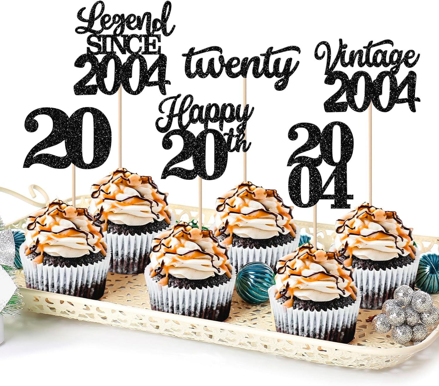 Amazon.com: Rsstarxi 48 Pack Black Vintage 2004 Cupcake Toppers Legend ...