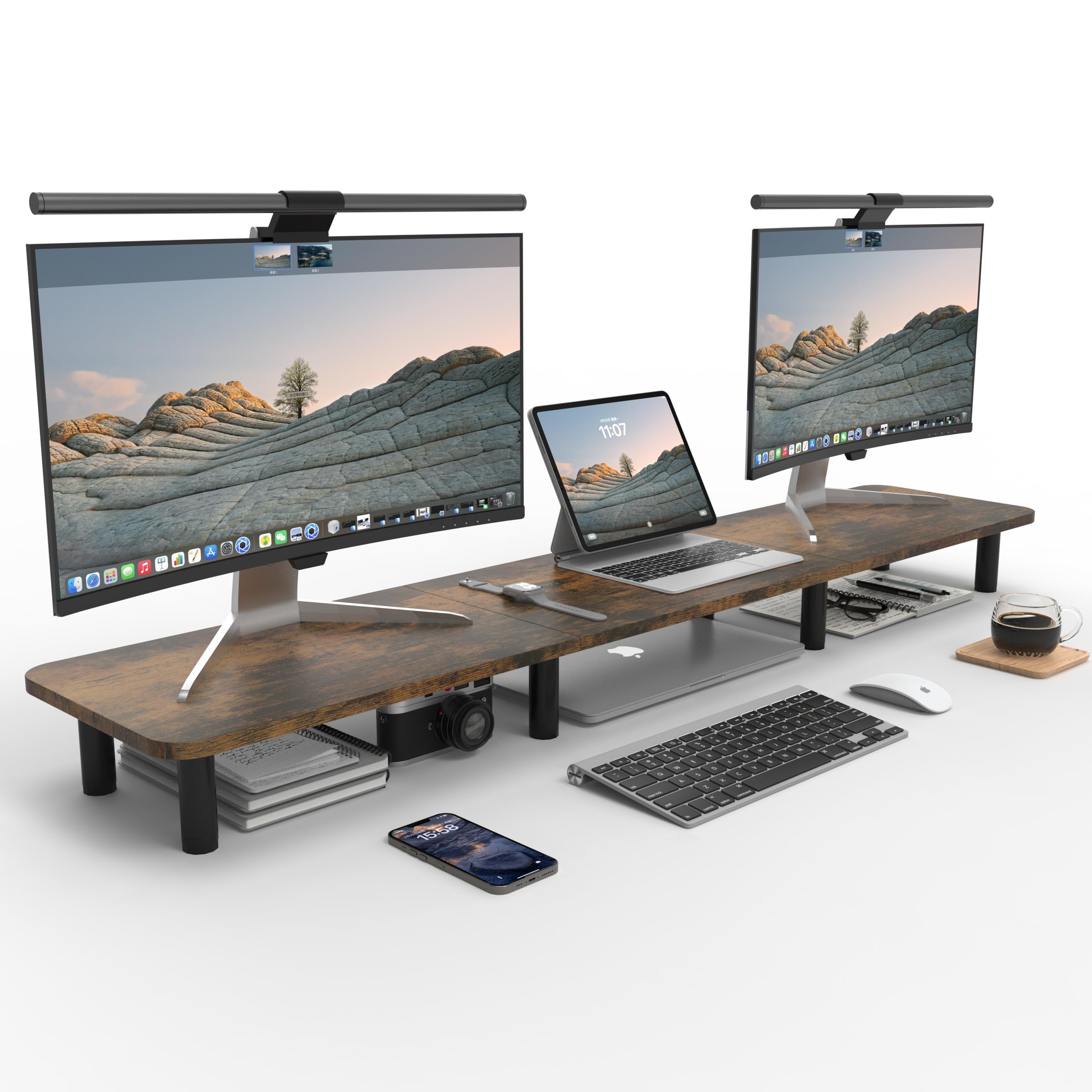 Amazon.com: WEGASTU Dual Monitor Stand Riser 43.7 inch Large Extra Long ...