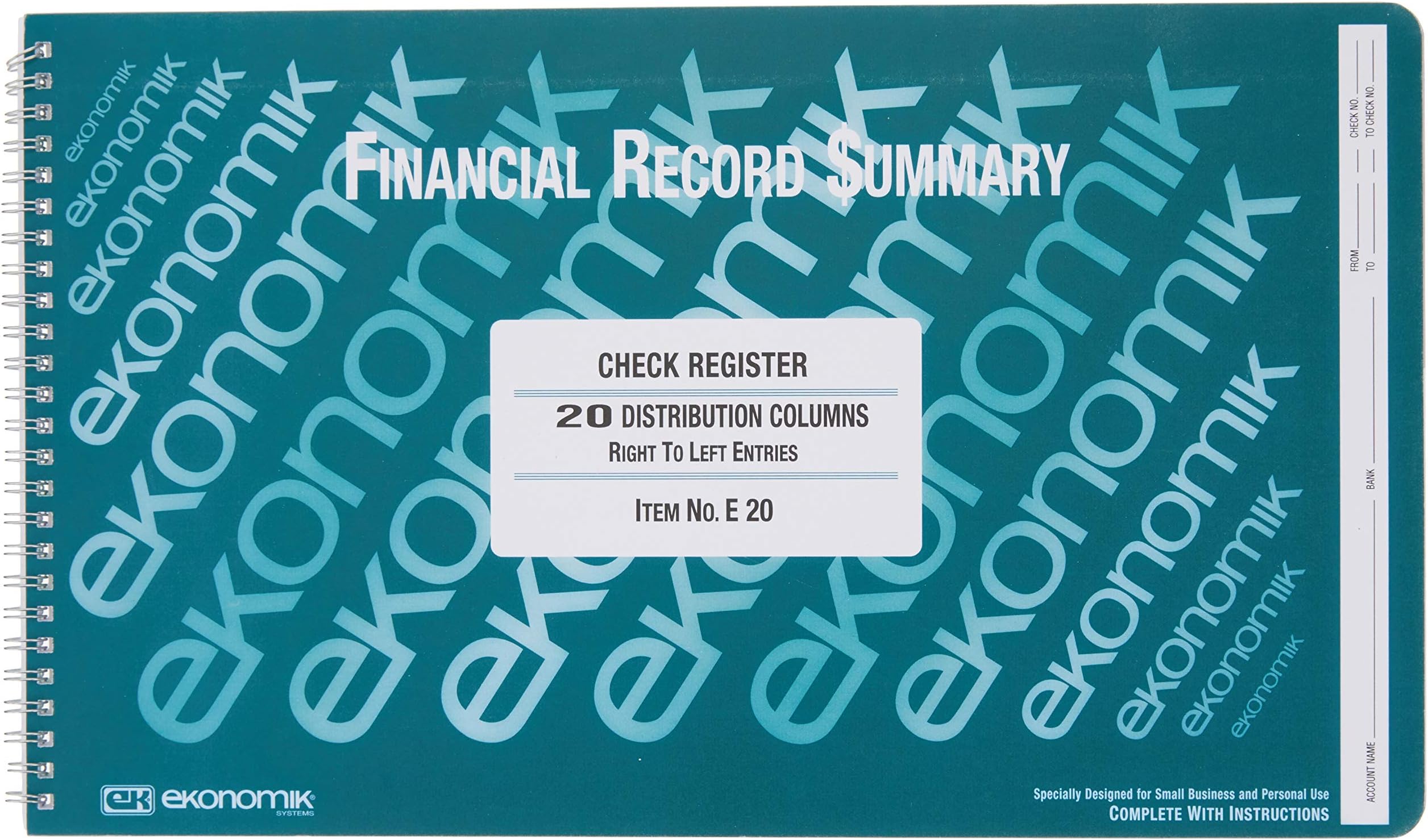 Amazon.com : Ekonomik E20 Wirebound Check Register Accounting System, 8 ...