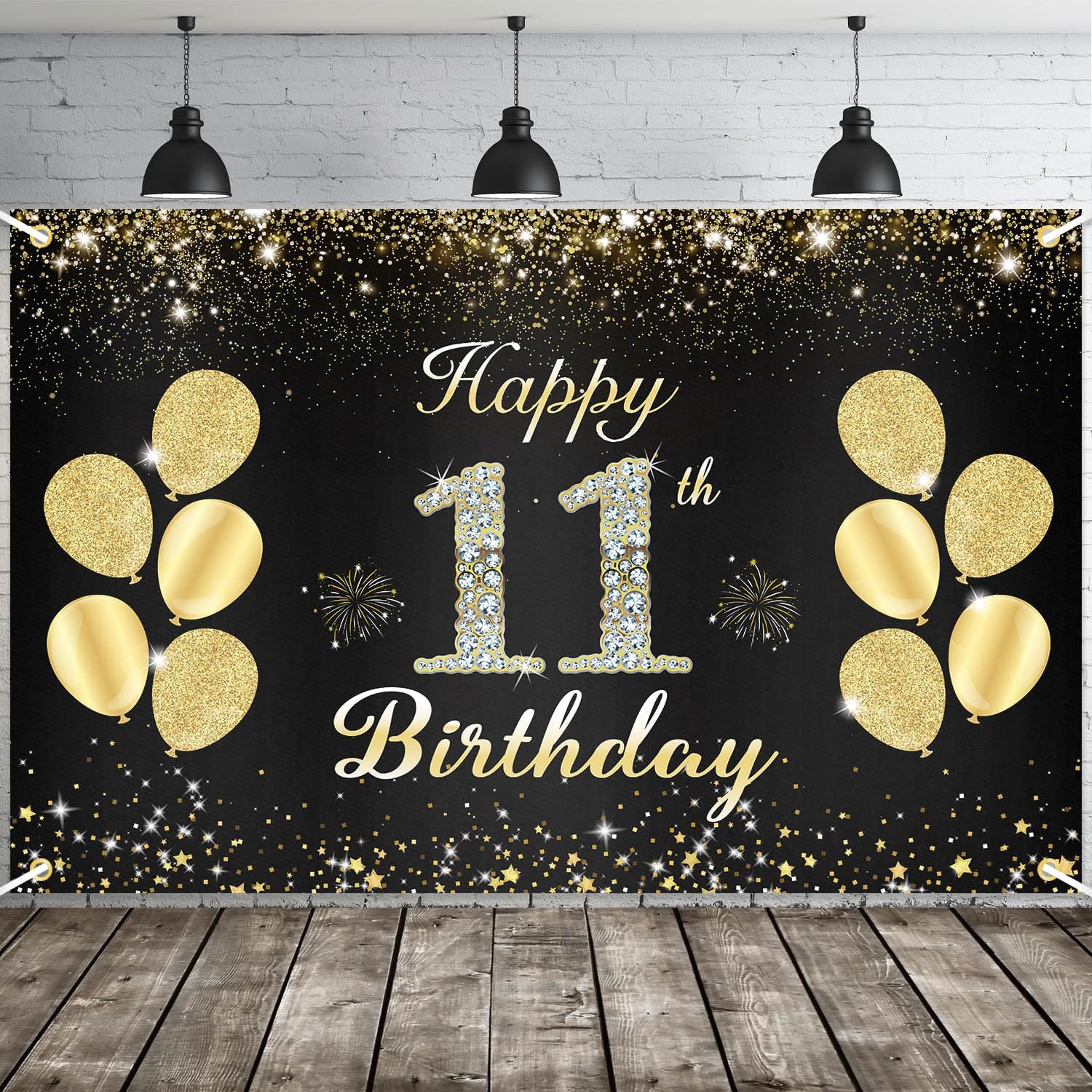 Amazon.com: JOYKY Happy 11th Birthday Banner, Gold 11th Birthday Party ...