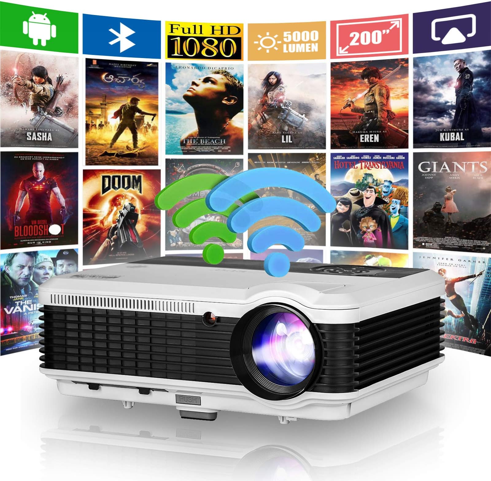 Amazon.com: EUG HD 1080P Projector Wifi Bluetooth, Home Theater ...