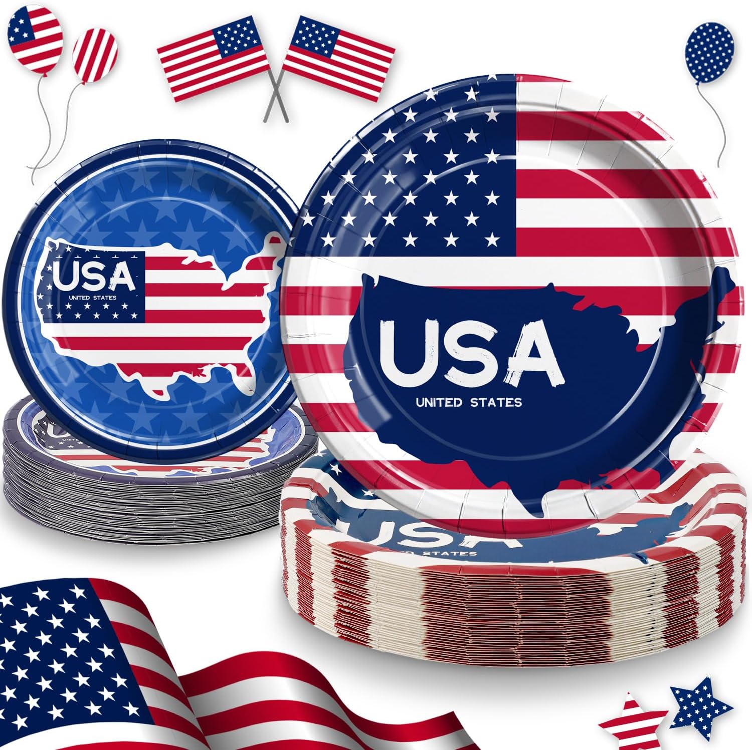 Amazon.com: DUOCUTE American Flag Party Paper Plates 40 Counts, 9inch ...