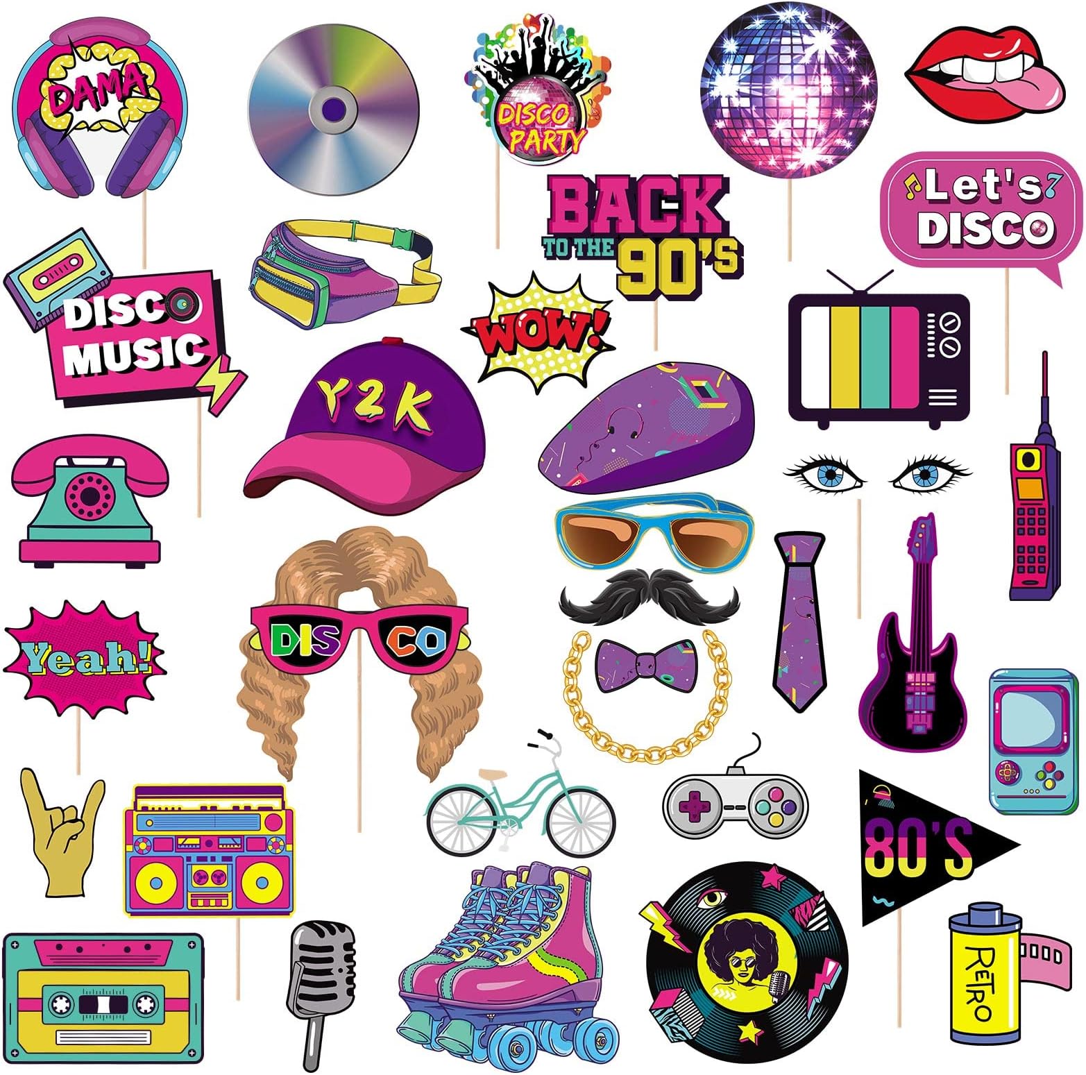 Amazon.com: 90s Photo Booth Props, 39Pcs 90s Theme Party Decorations ...