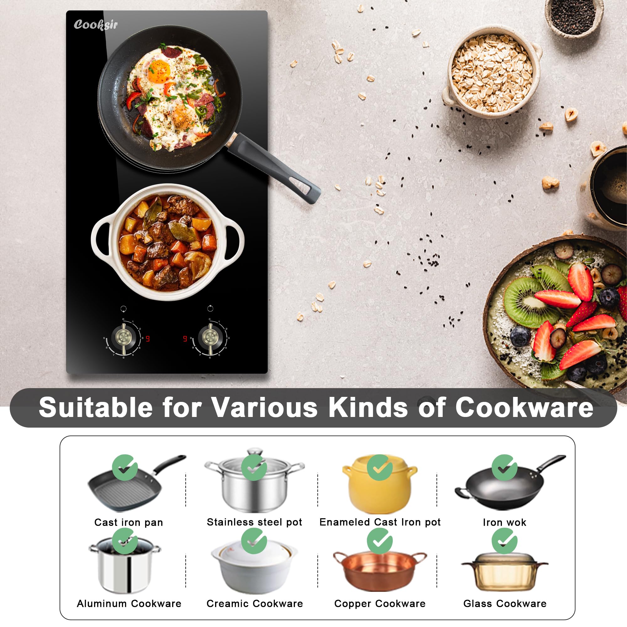 Snapklik.com : Cooksir 2 Burner Electric Cooktop 220V - Built-in 12 ...