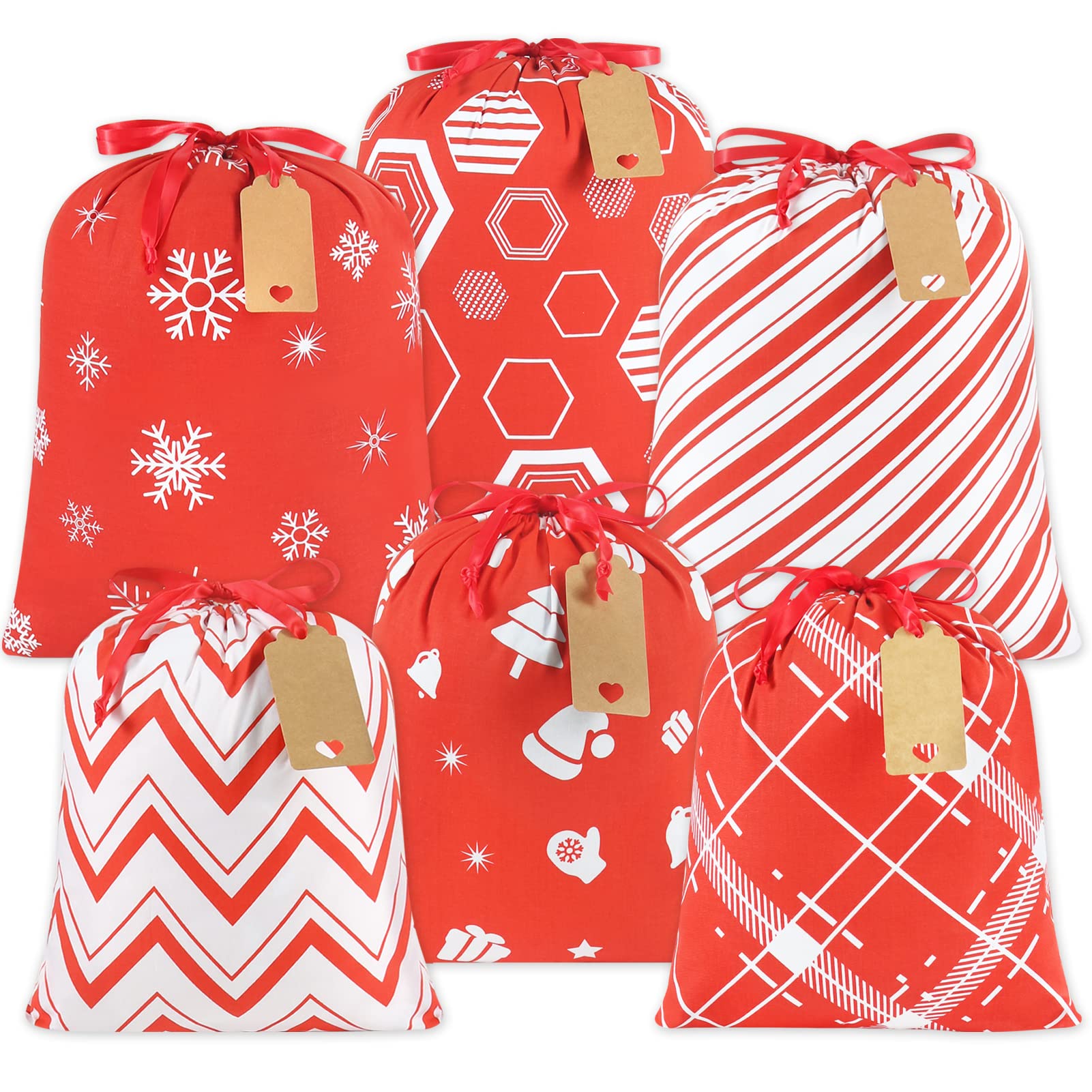 YQL Christmas Drawstring Gift Bags, 6 PCS&2 Sizes Red Cotton Gift Bags Reusable Gift Bags Medium ...