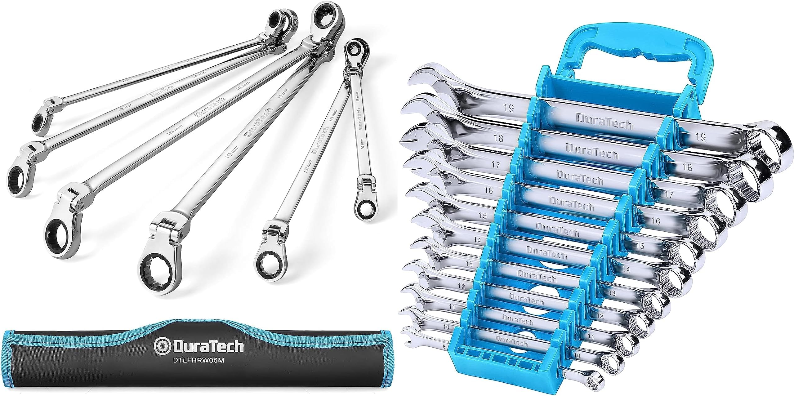 DURATECH Extra Long Flex-Head Ratcheting Wrench Set, Combination Wrench ...