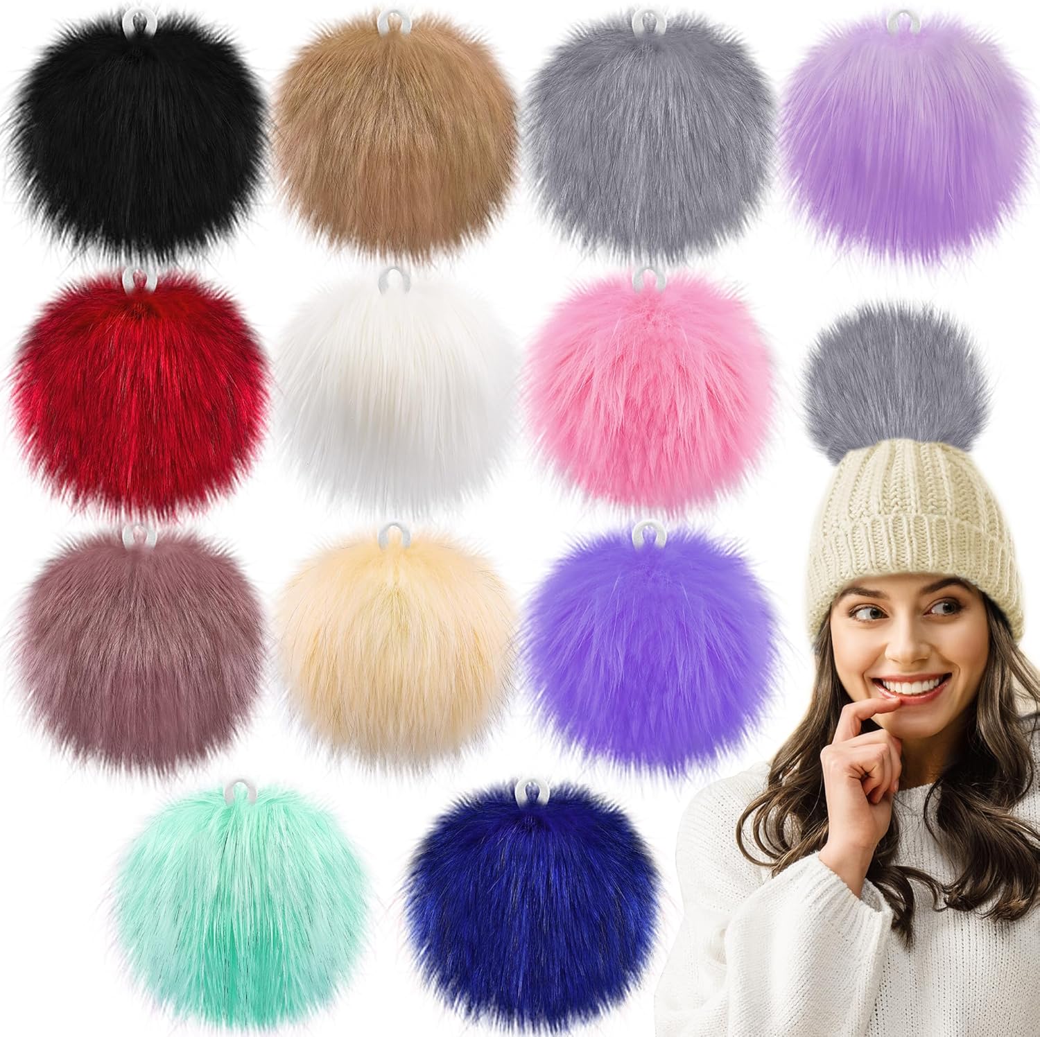 Amazon.com: SIQUK 12 Pieces Faux Fur Pom Pom for Hats, 6 Inch Large ...