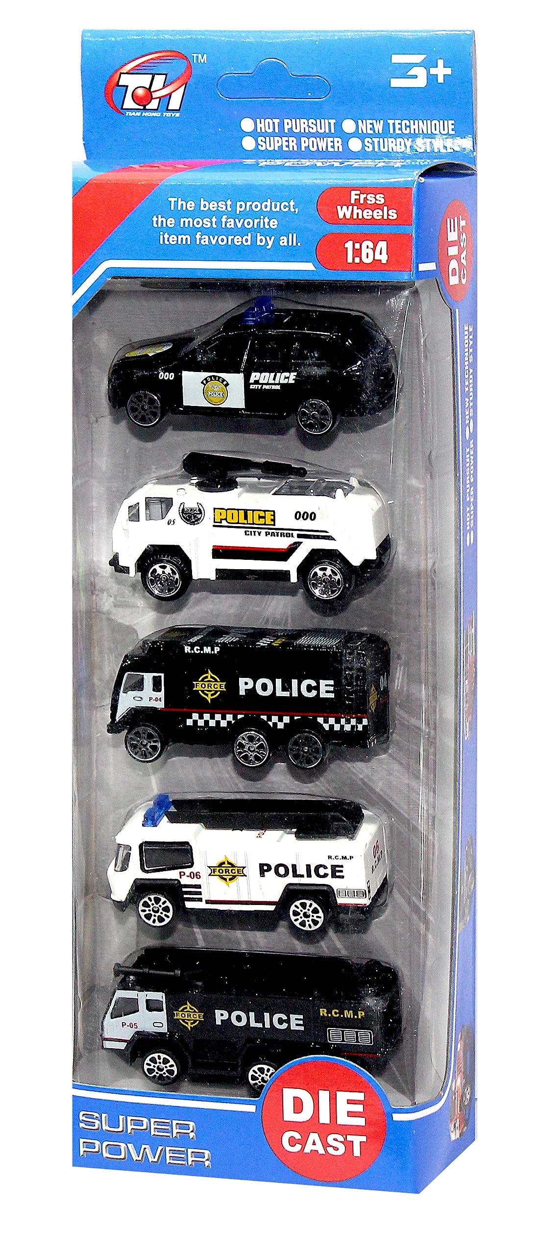 CLEVER TOTS Die Cast Metal Police Car Set Of 5 Mini Cars With Plastic ...