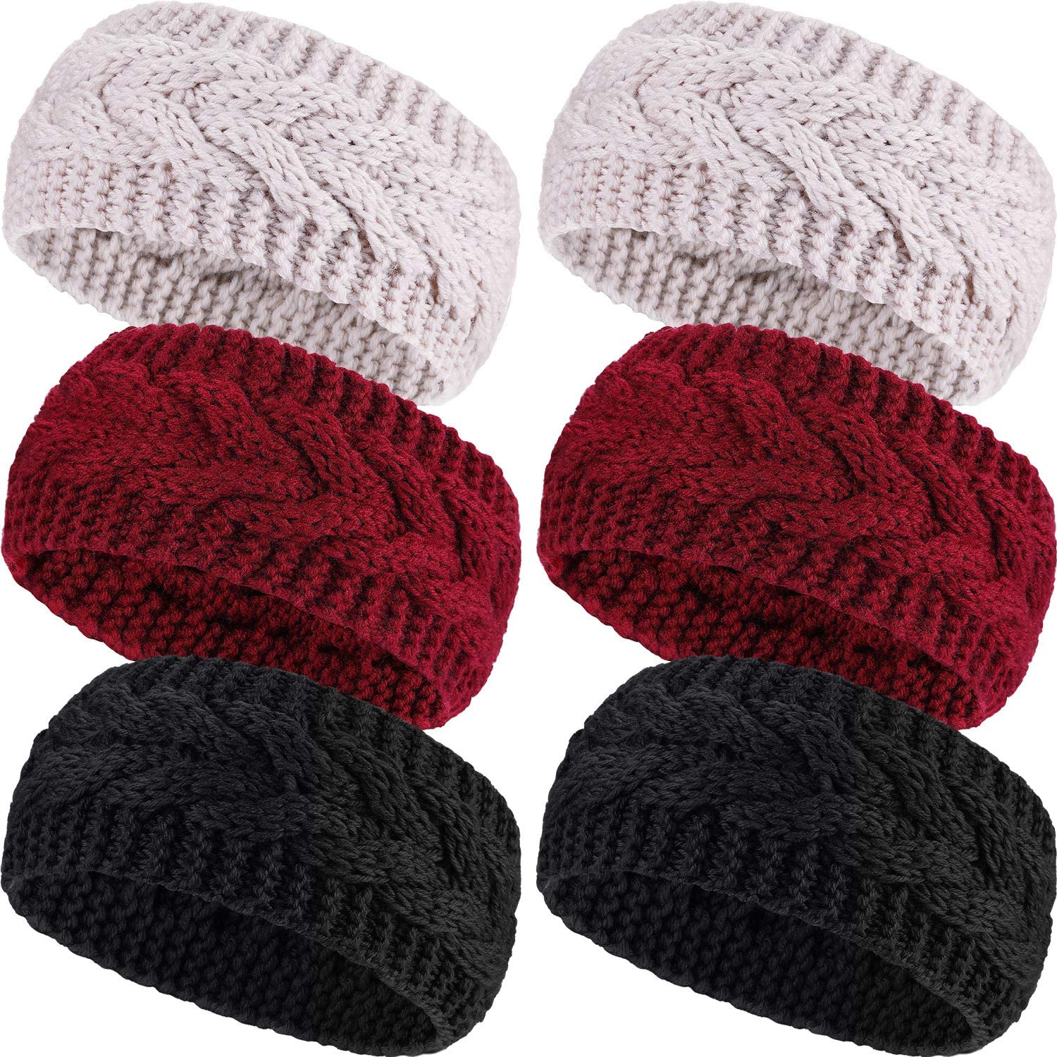 Pangda 6 Pieces Women's Winter Headbands Cable Knitted Headbands Knit ...
