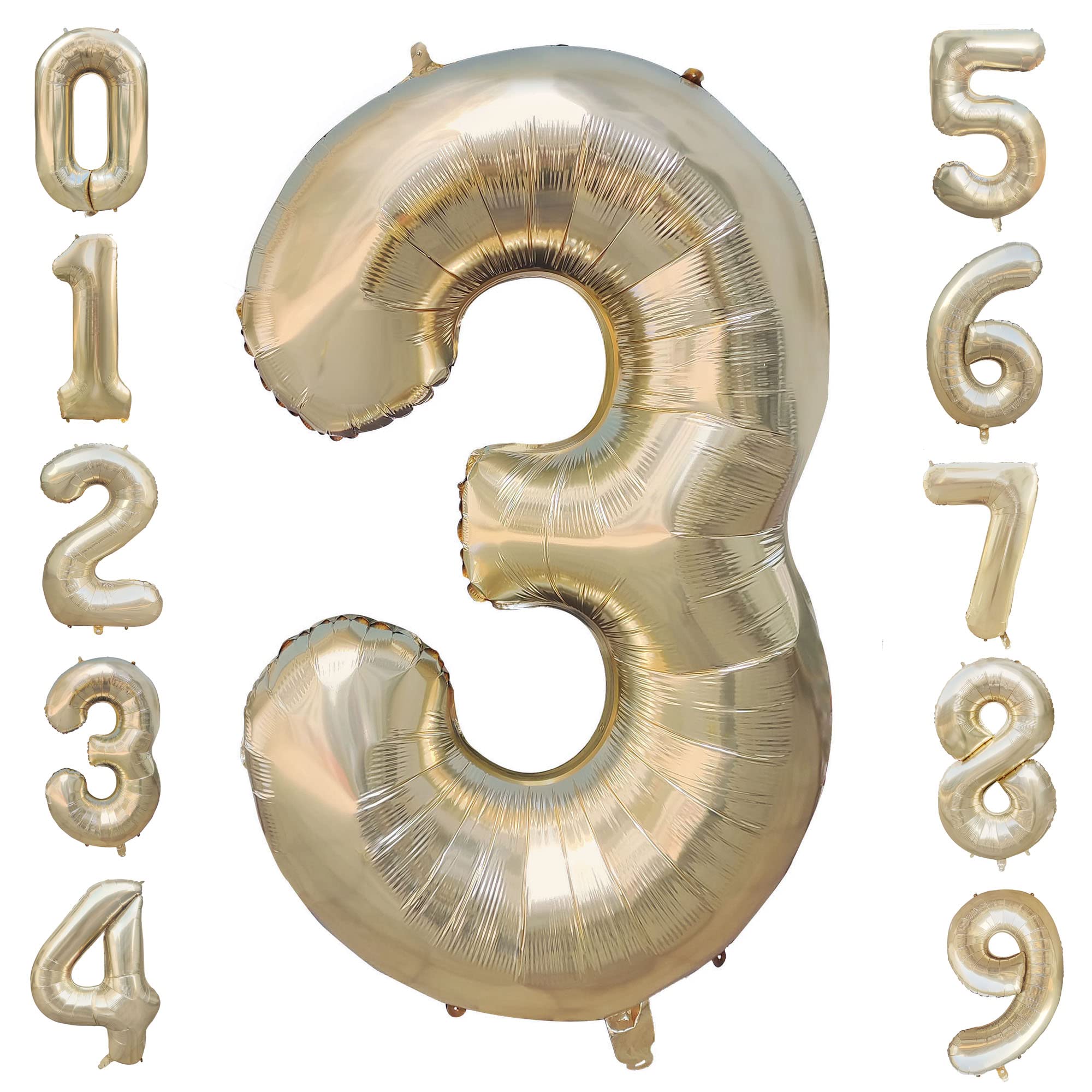 Amazon.com: Number 3 Balloons White Gold Three Balloon for 3 Year Old ...
