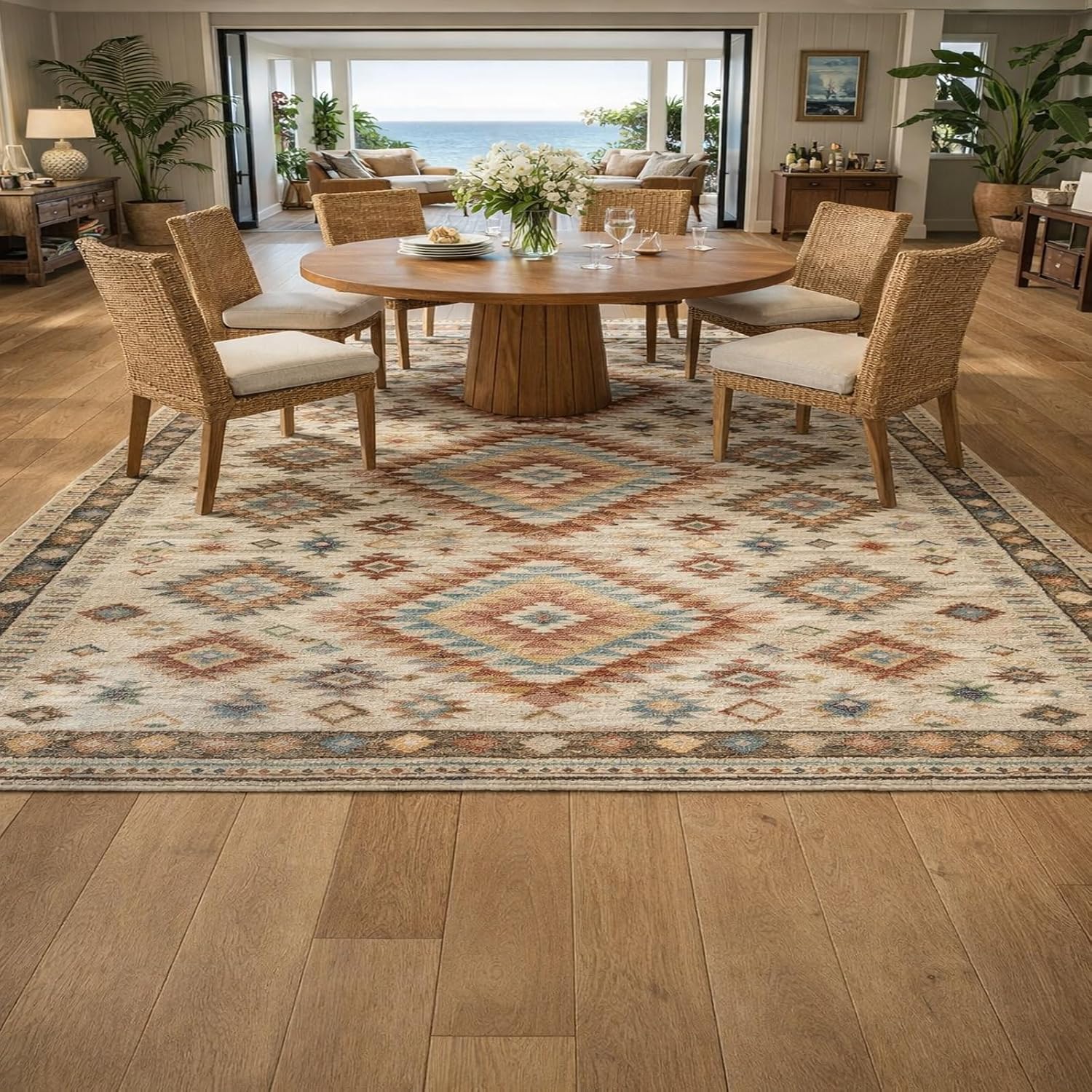 Taidianolp Tapis Salon Décoration,Carpet géométrique Vintage Beige ...