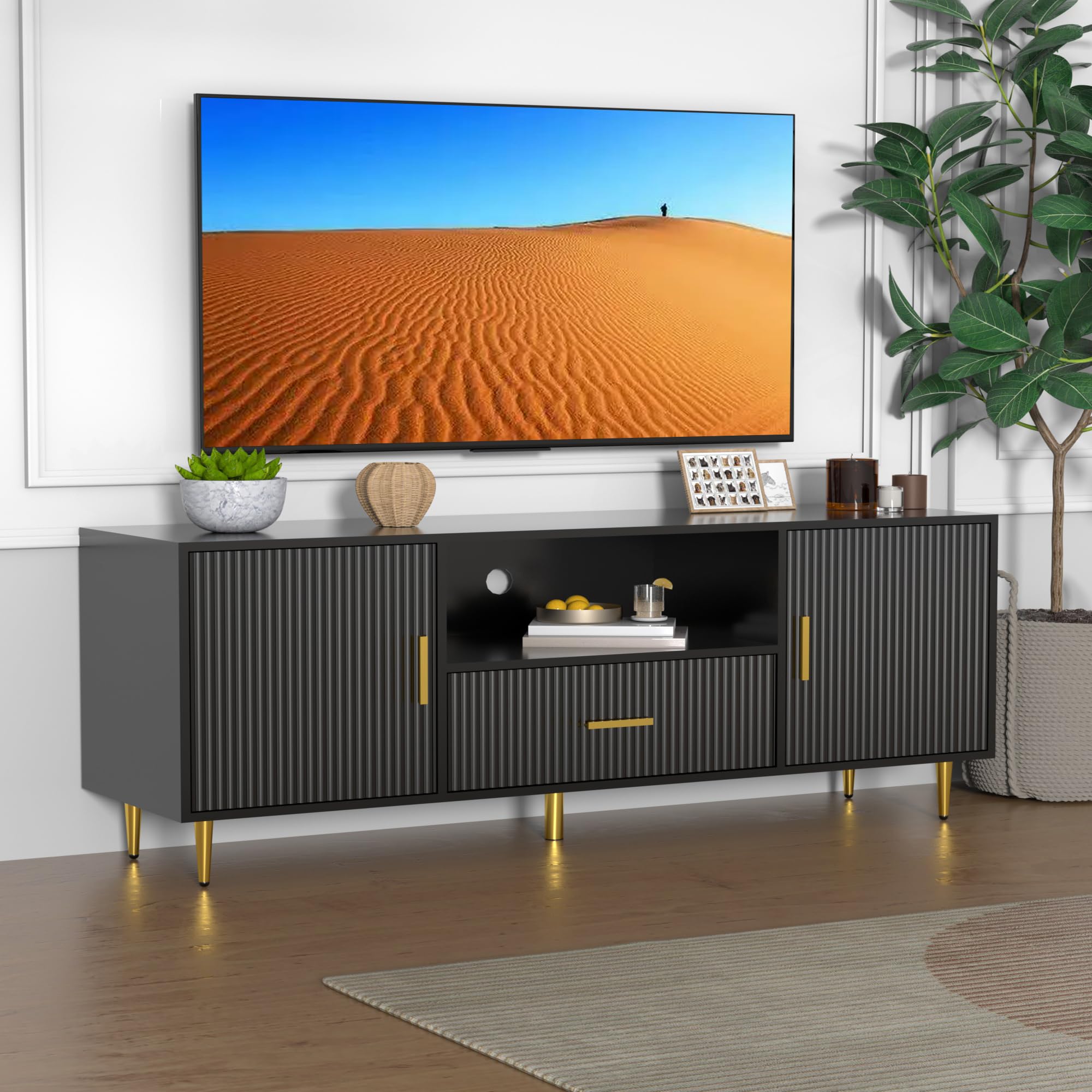 Amazon.com: DIYART Luxury Fluted TV Stand, Entertainment Center for TVs ...