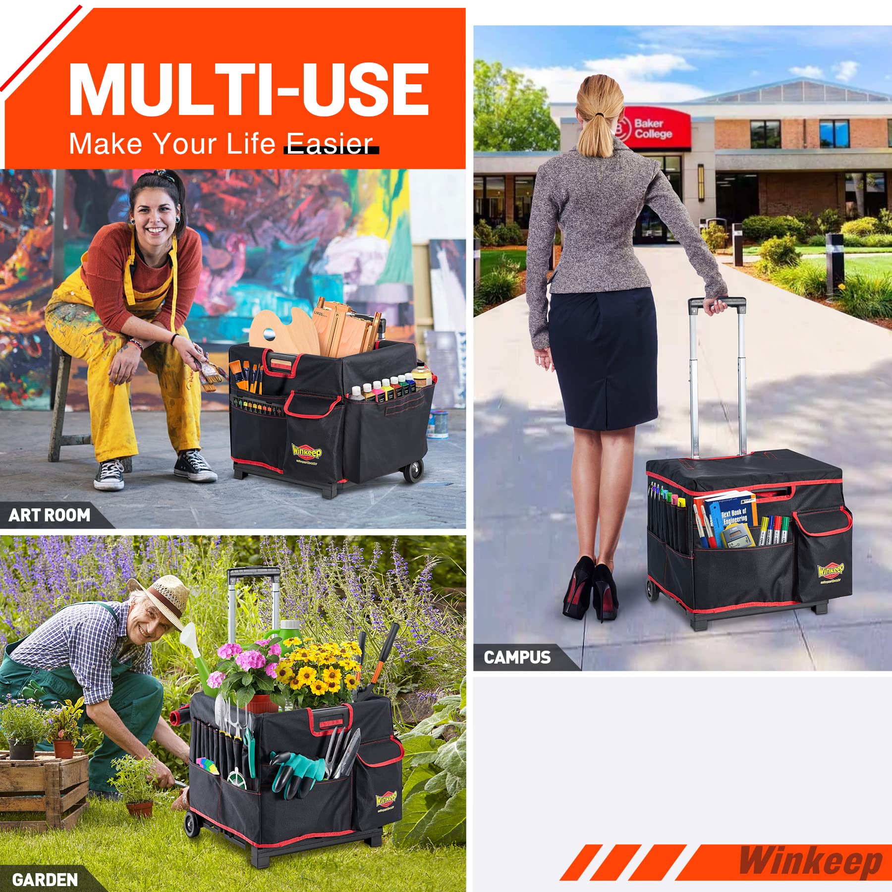 Buy Foldable Utility Cart, 25 Multi-Pocket Organizer Bag Set Wheeled ...