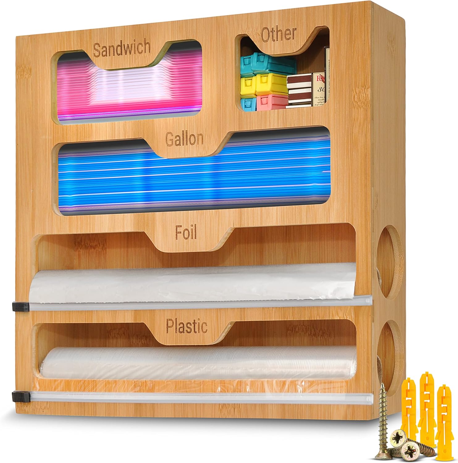 Amazon.com - Plastic Wrap Dispenser with Cutter, 5 in 1 Bamboo Foil and ...