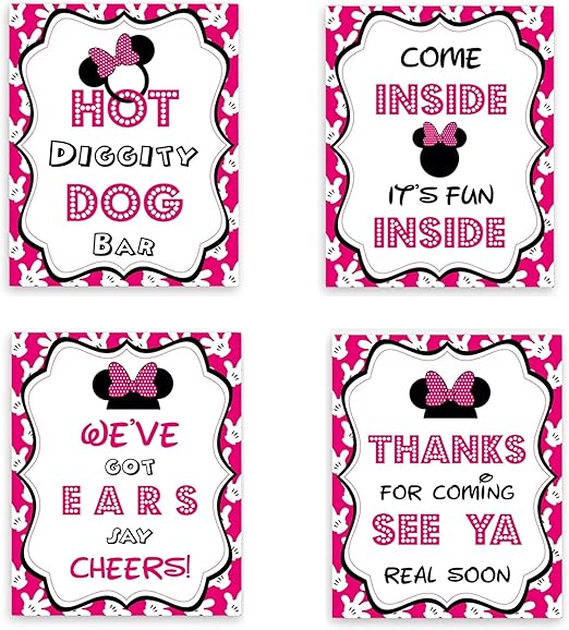 Amazon.com: Minnie Birthday Signs - 8" x 10" Set of 4 Minnie Mouse ...