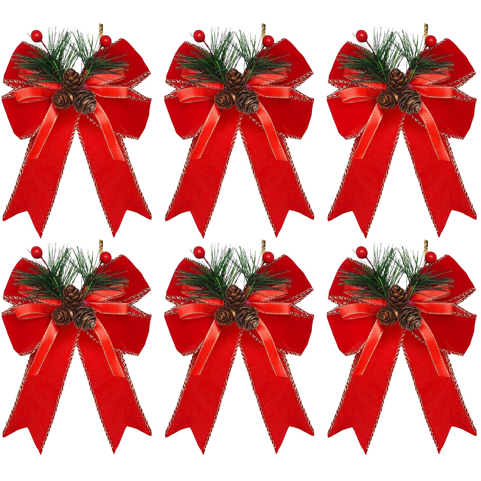 Warmiehomy 6 Pieces Christmas Bows Red Christmas Tree Decorations Bows ...