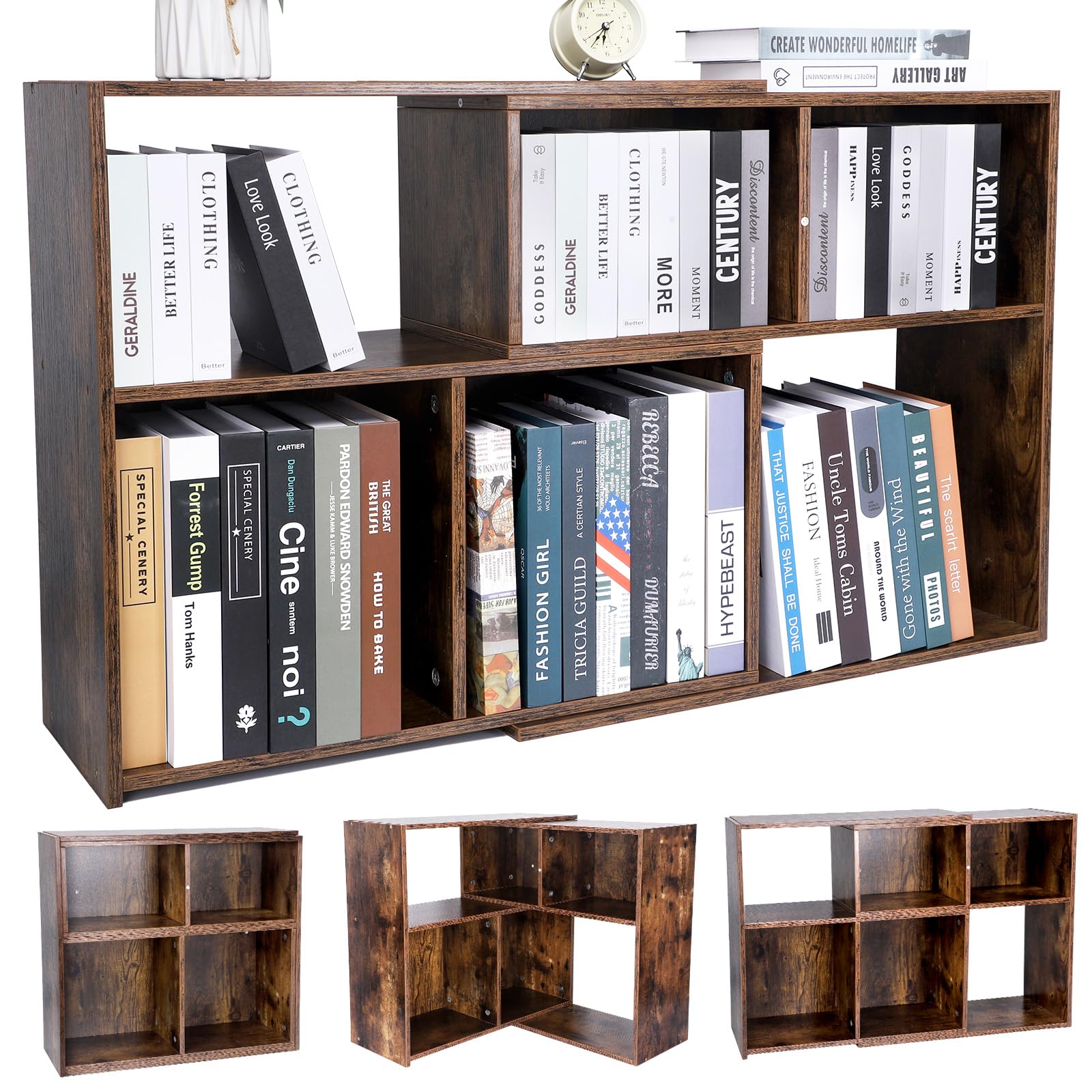 Wooden Open Shelf Bookcase, Modern Bookcase with Adjustable Storage ...