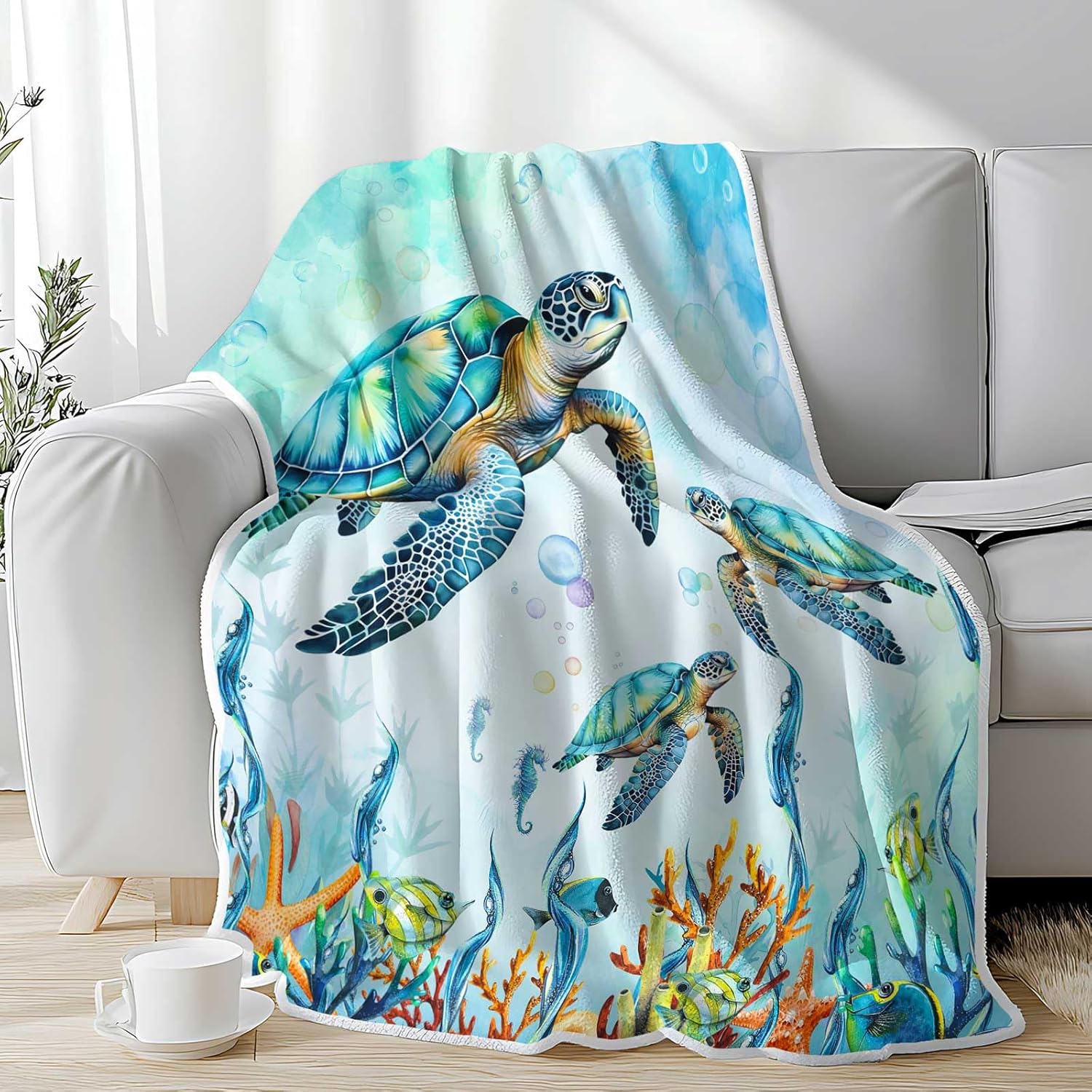 Amazon.com: Turtle Blanket Sea Animal Starfish Throw Blanket Kids ...