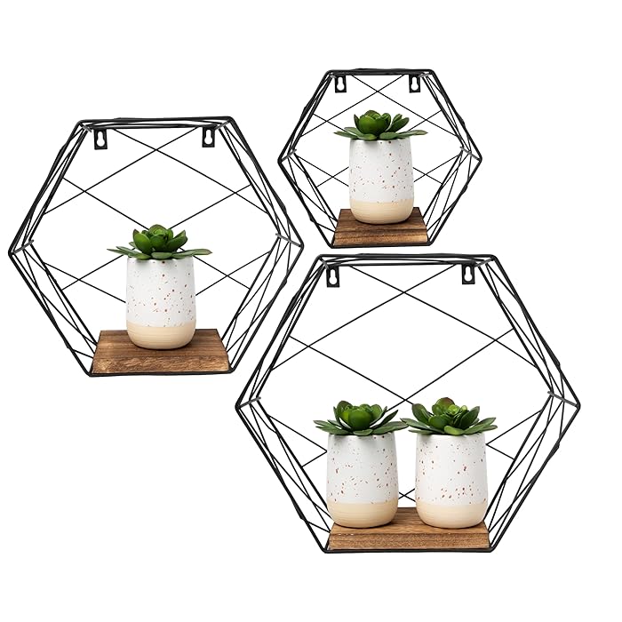 Buy Industrial, Wall Mounted Hexagonal Floating Shelves by Comfify ...